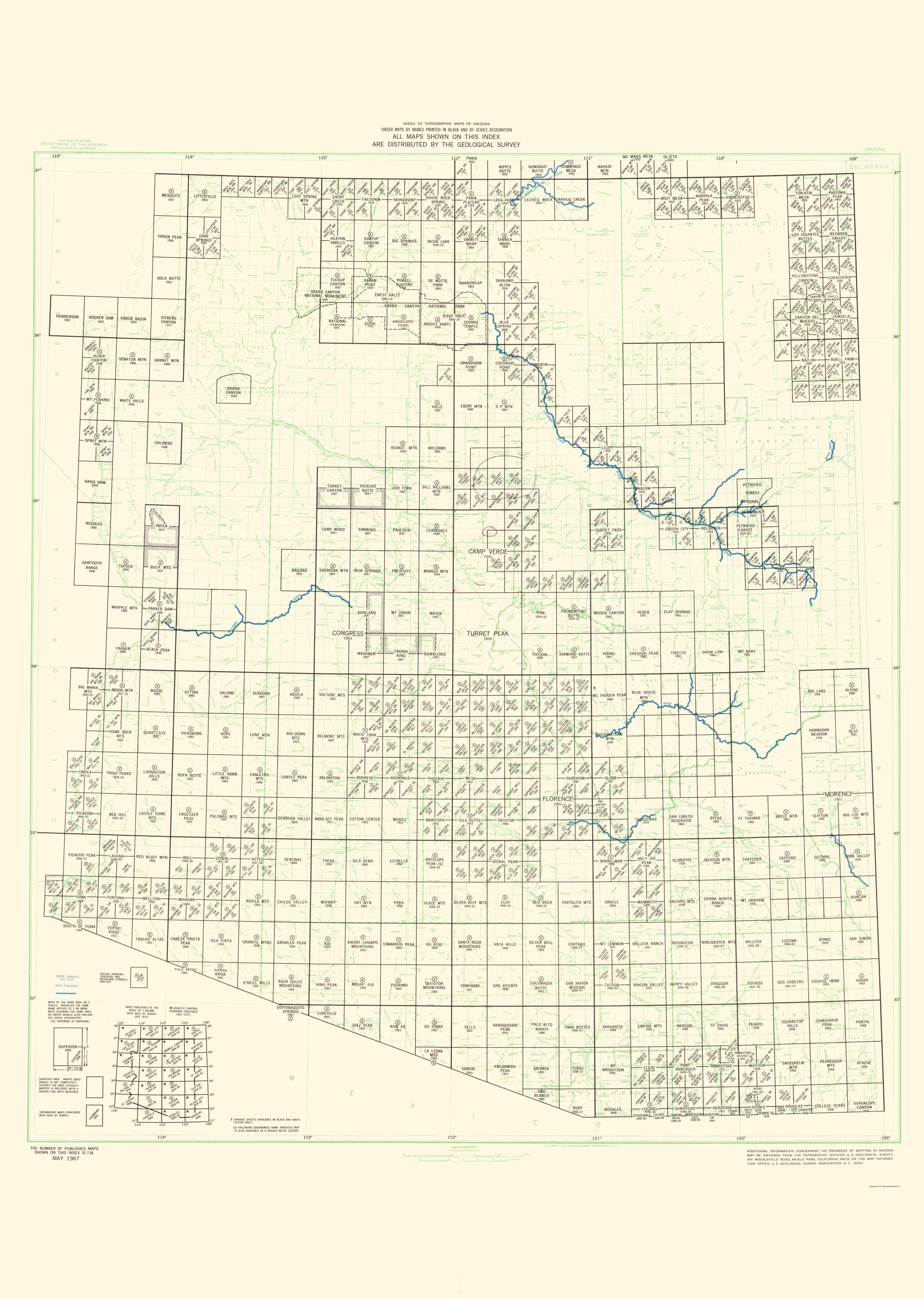 Topographical Map - Arizona Index - USGS 1967 - 23 x 32.34 - Vintage ...