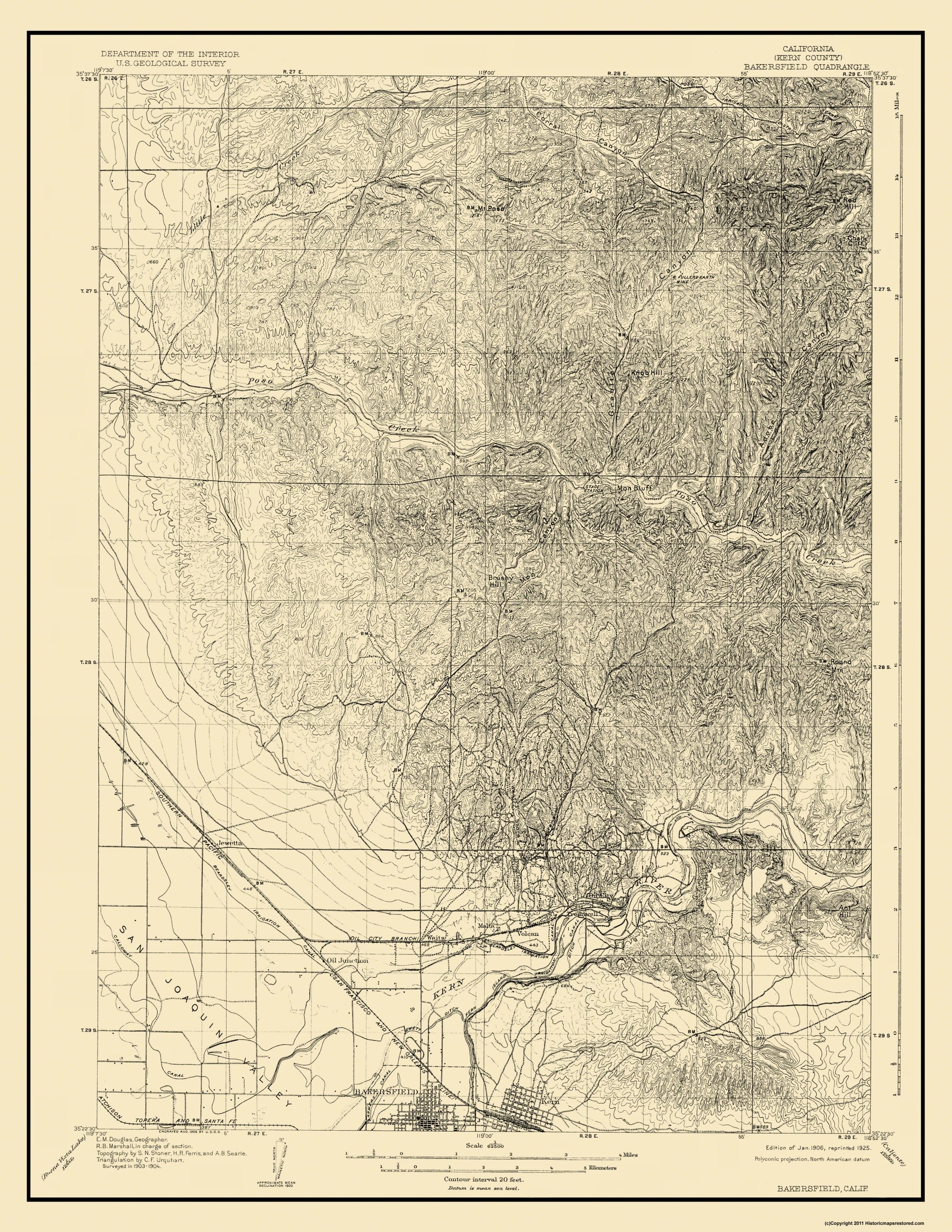 Topographical Map - Bakersfield California - USGS 1906 - 23 x 29.76 ...