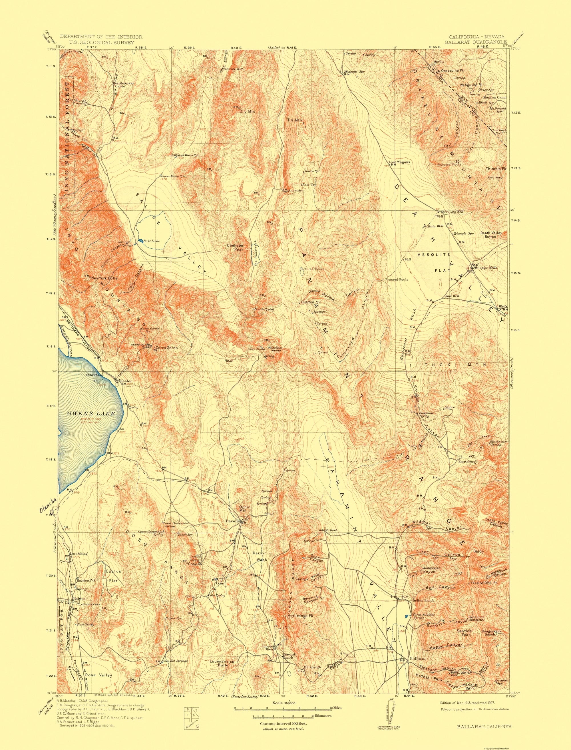 Topographical Map - Ballarat Nevada California Quad - USGS 1913 - 23 x ...