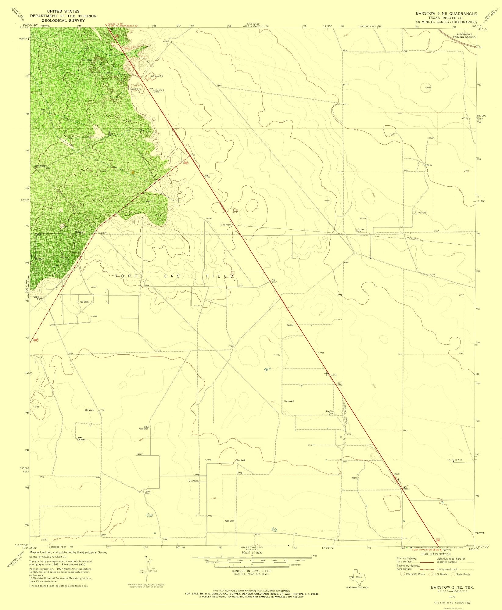 Topographical Map - Barstow Texas Quad - USGS 1970 - 23 x 27.95 ...