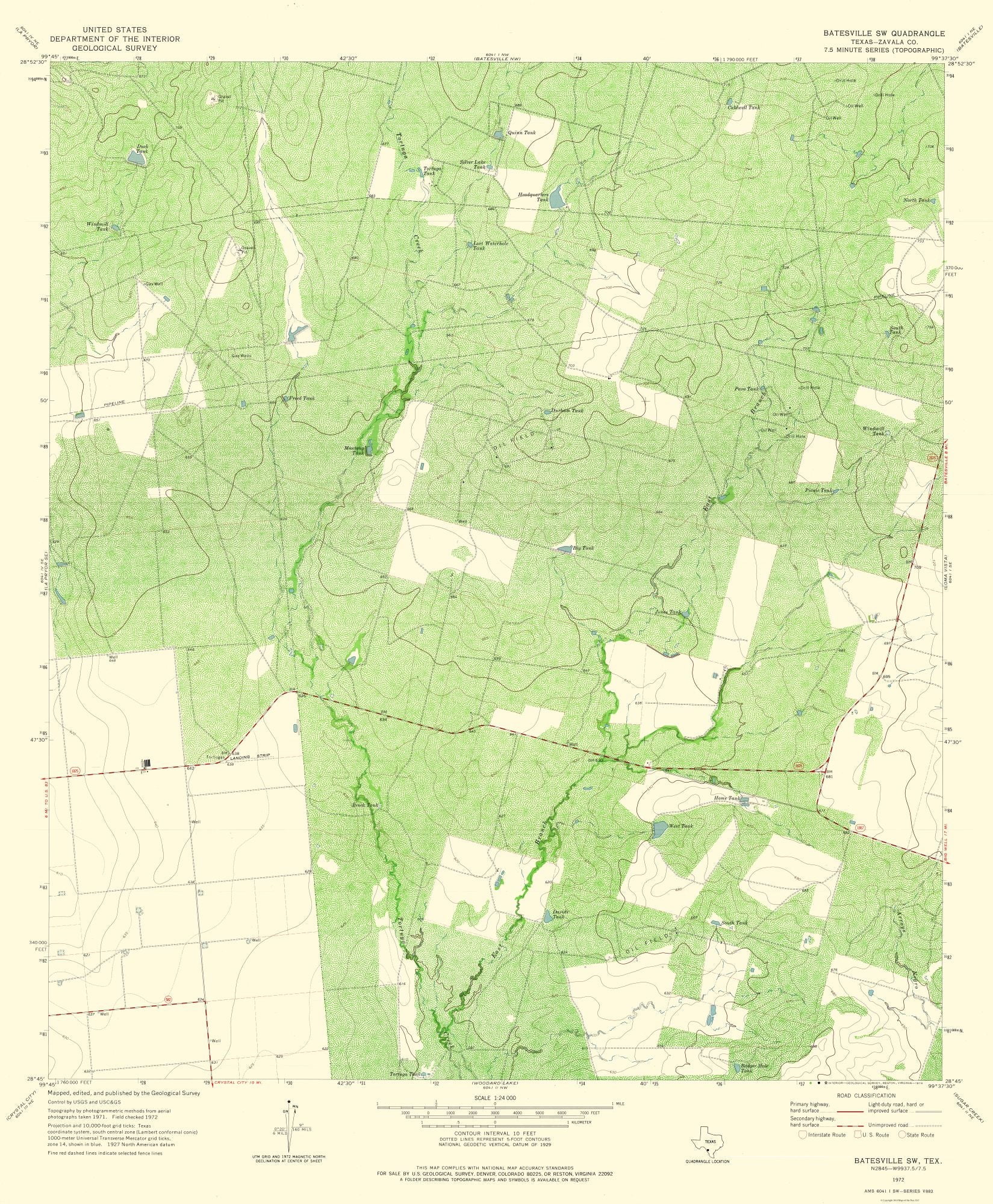 Topographical Map - Batesville Texas South West Quad - USGS 1972 - 23 x ...