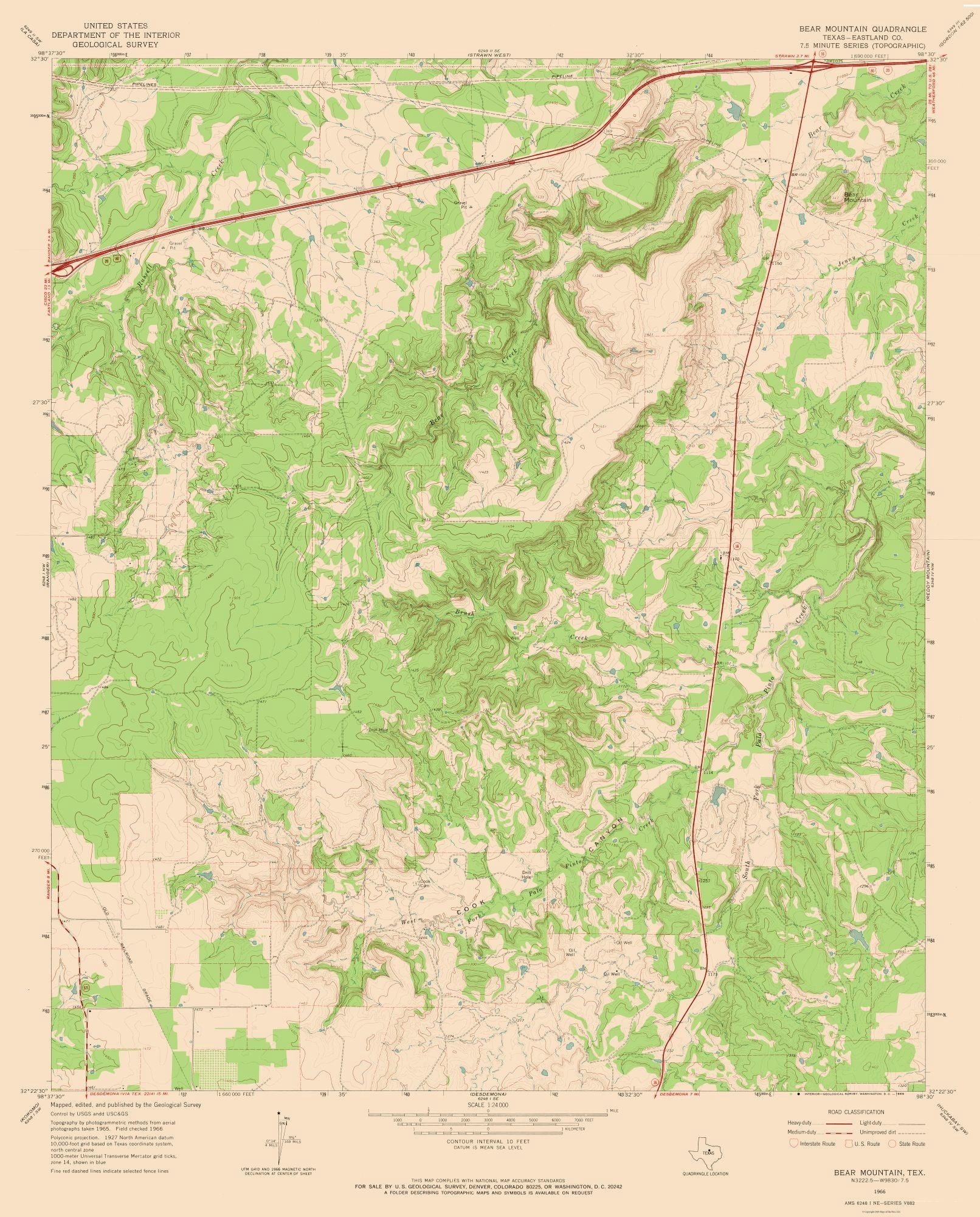 Topographical Map - Bear Mountain Texas Quad - USGS 1966 - 23 x 28.53 ...