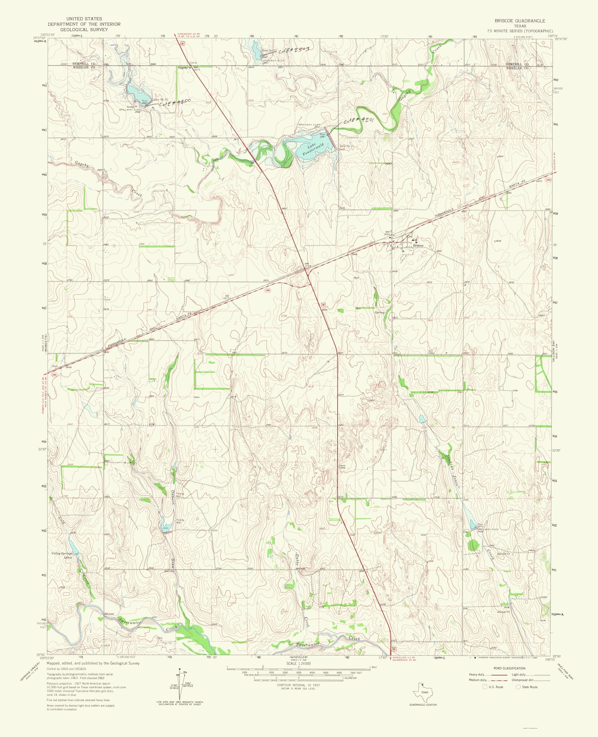 Topographical Map - Briscoe Texas Quad - USGS 1965 - 23 x 28.35 ...