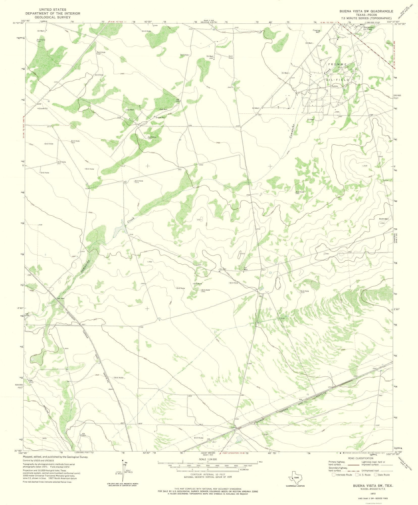 Topographical Map - Buena Vista Texas South West Quad - USGS 1972 - 23 ...