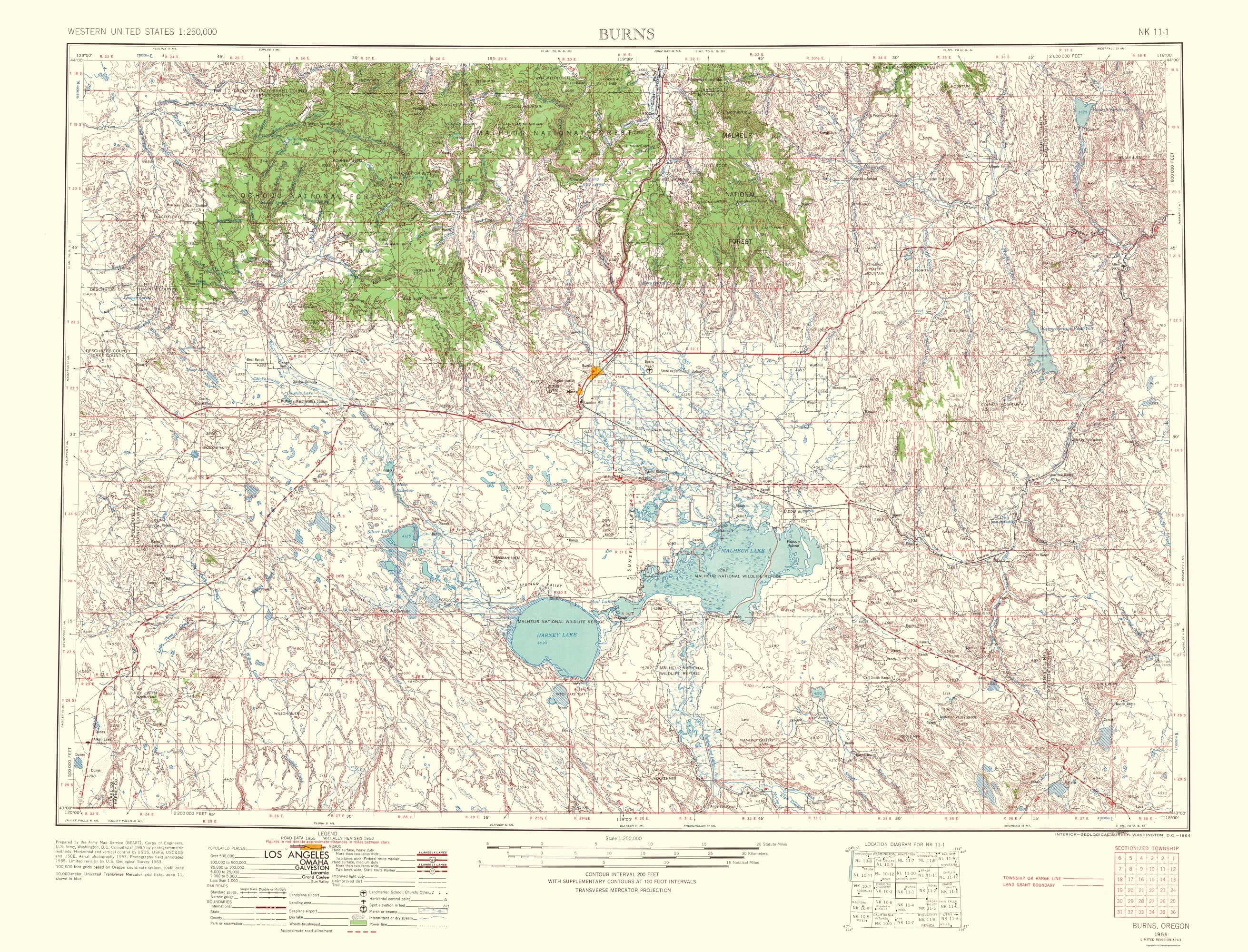 Topographical Map - Burns Oregon Quad - USGS 1964 - 23 x 30.15 ...