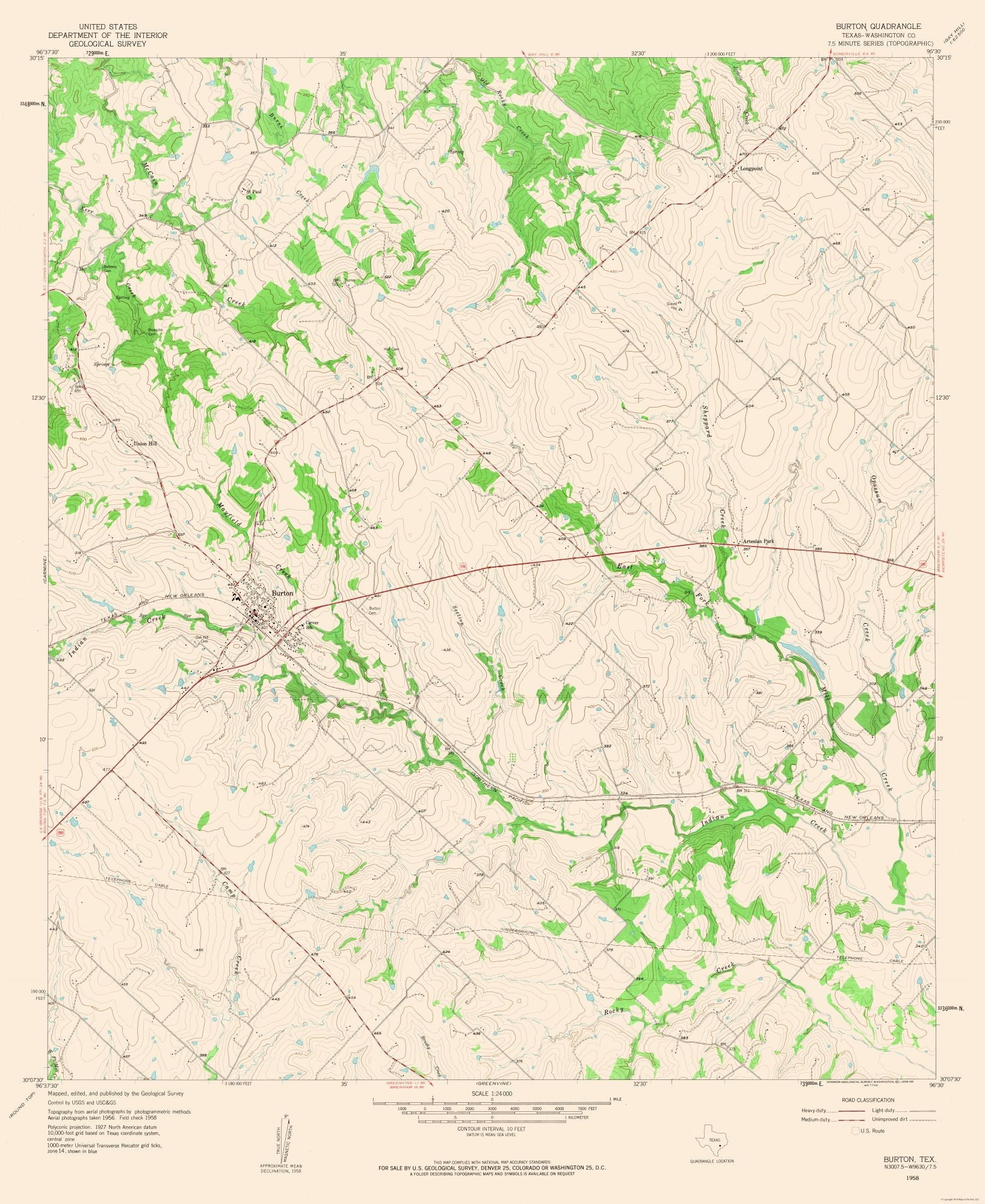 Topographical Map - Burton Texas Quad - USGS 1958 - 23 x 28.10 ...