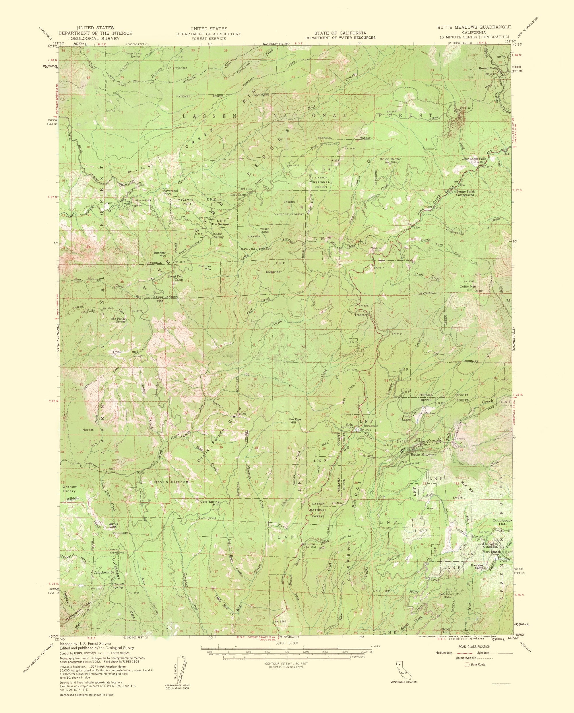 Topographical Map - Butte Meadows California Quad - USGS 1963 - 23 x 28 ...