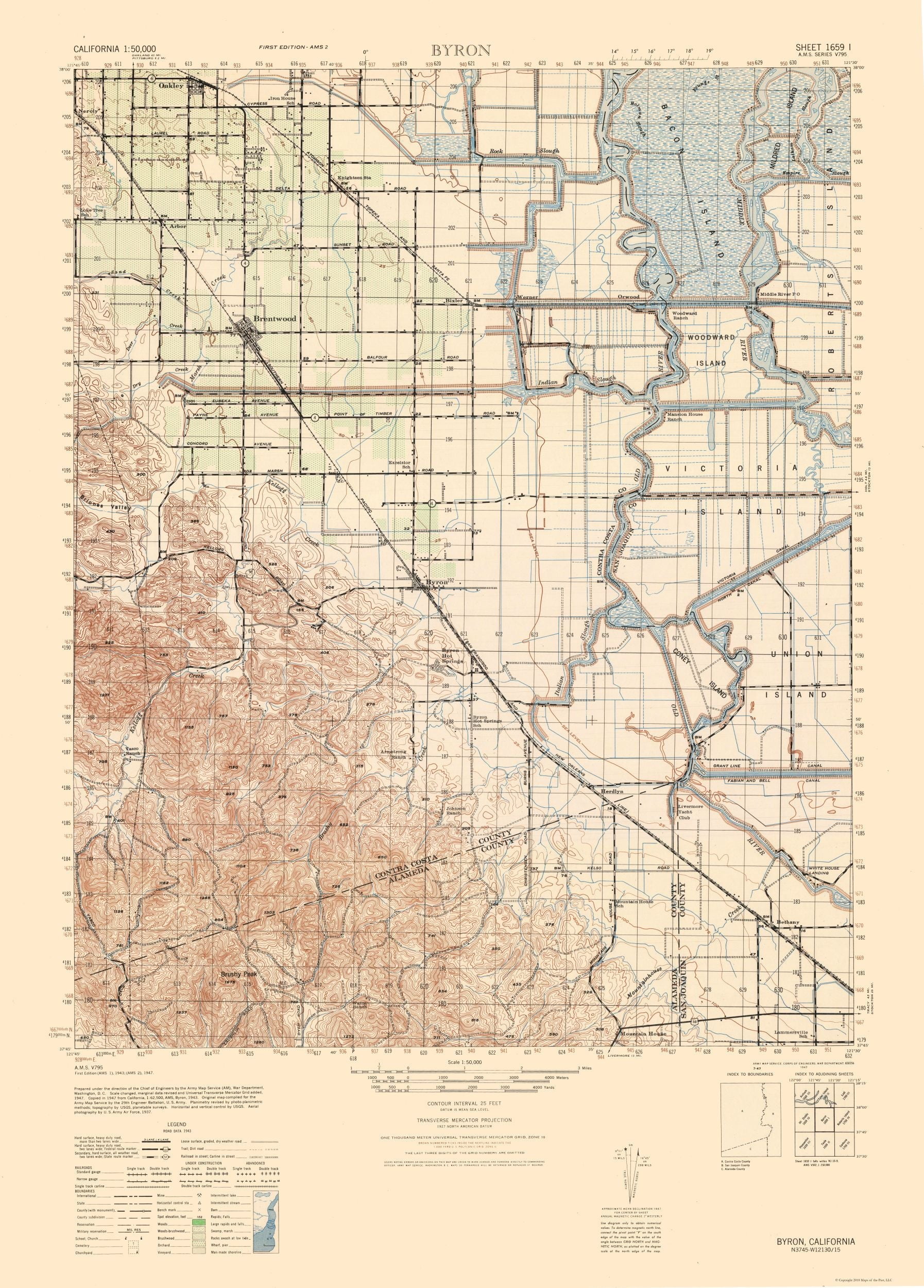 Topographical Map - Byron Sheet - US Army 1943 - Vintage Wall Art ...