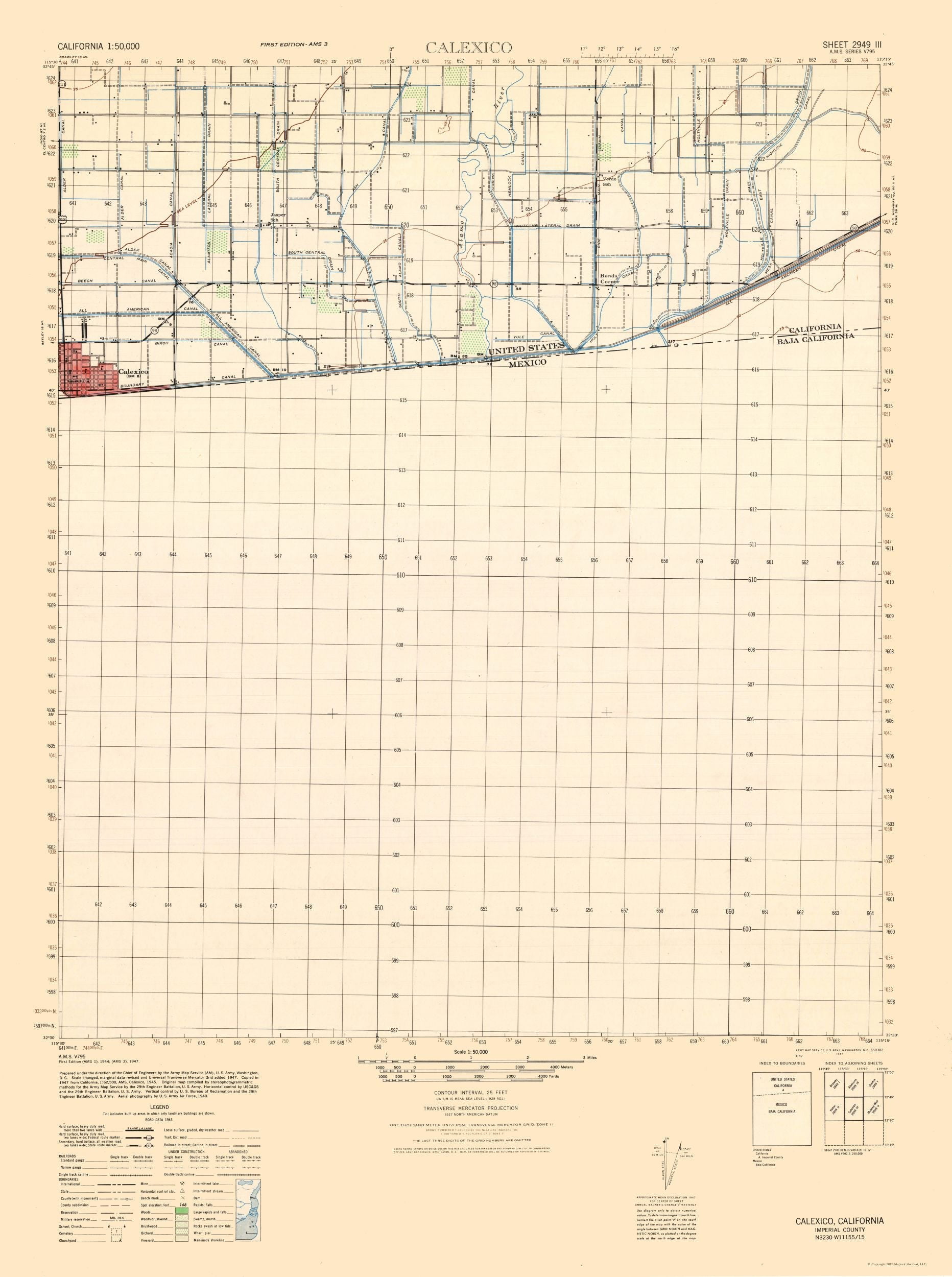 Topographical Map - Calexico Sheet - US Army 1944 - 23 x 30.84 ...