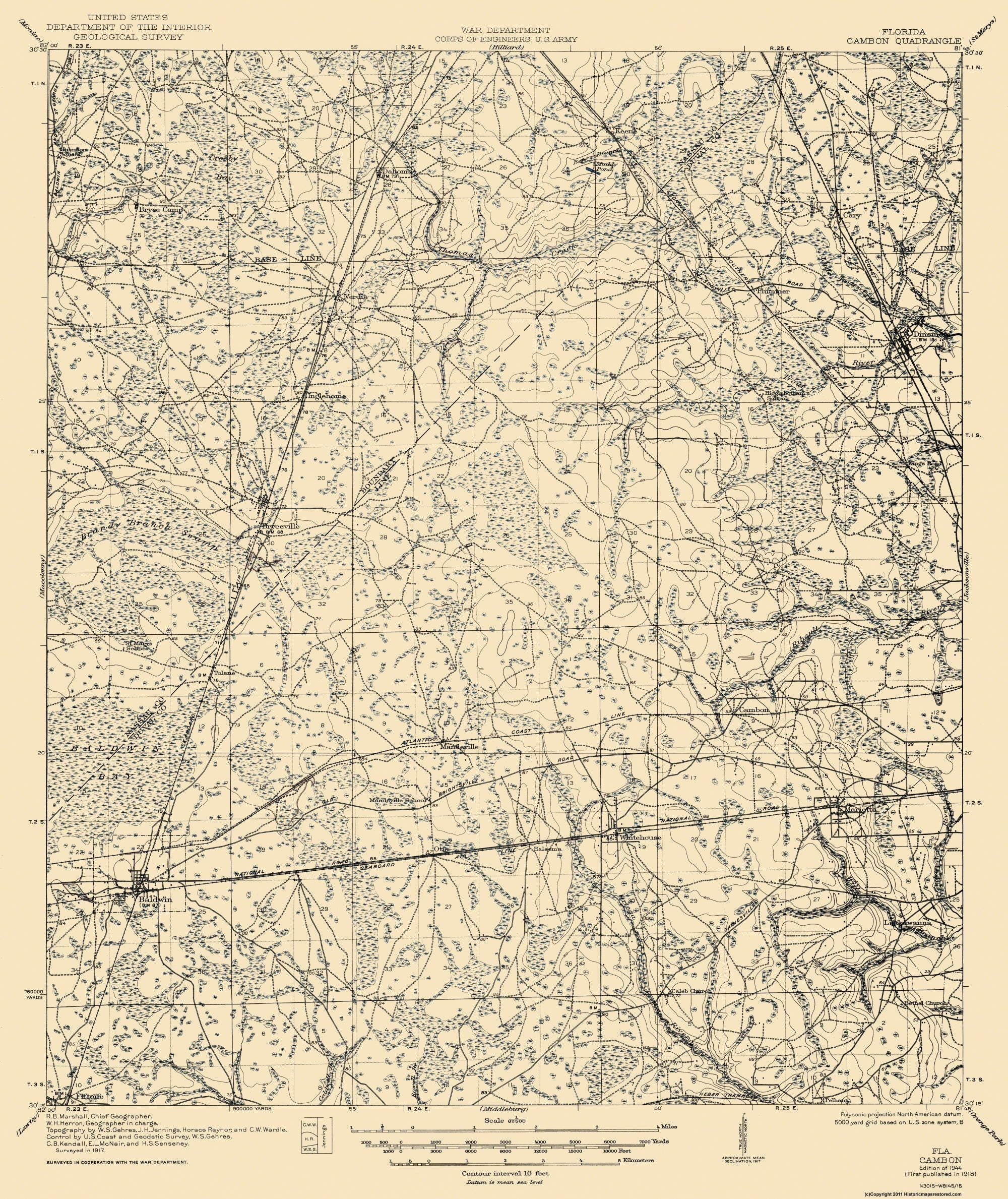 Topographical Map - Cambon Florida Quad - USGS 1944 - 23 x 27.35 ...