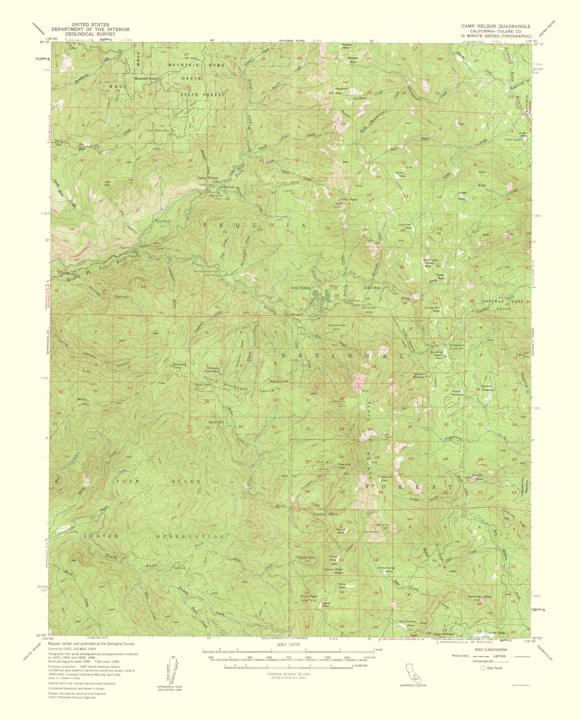 Topographical Map - Camp Nelson California Quad - USGS 1962 - 23 x 28. ...