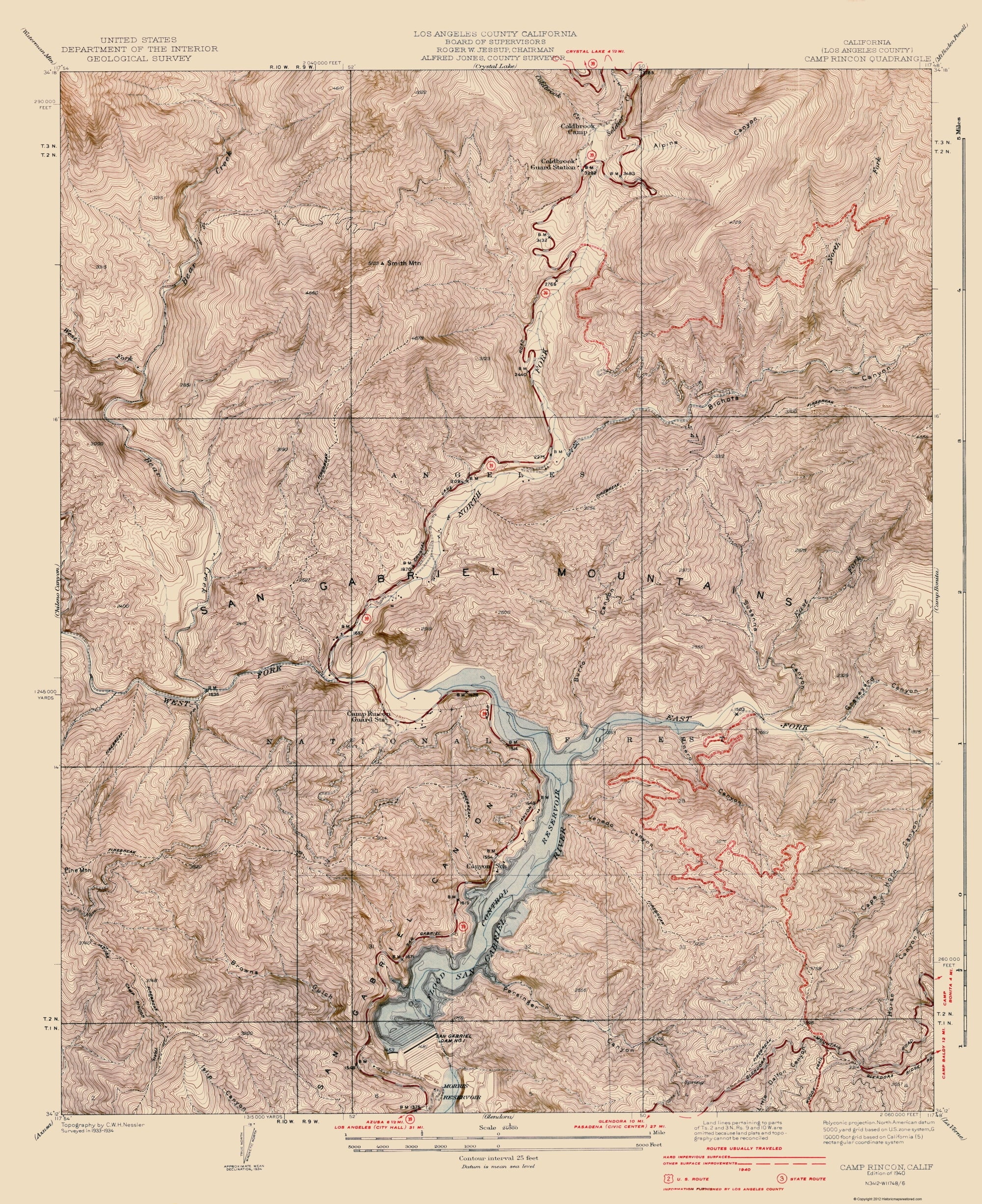 Topographical Map - Camp Rincon California Quad - USGS 1940 - 23 x 28. ...