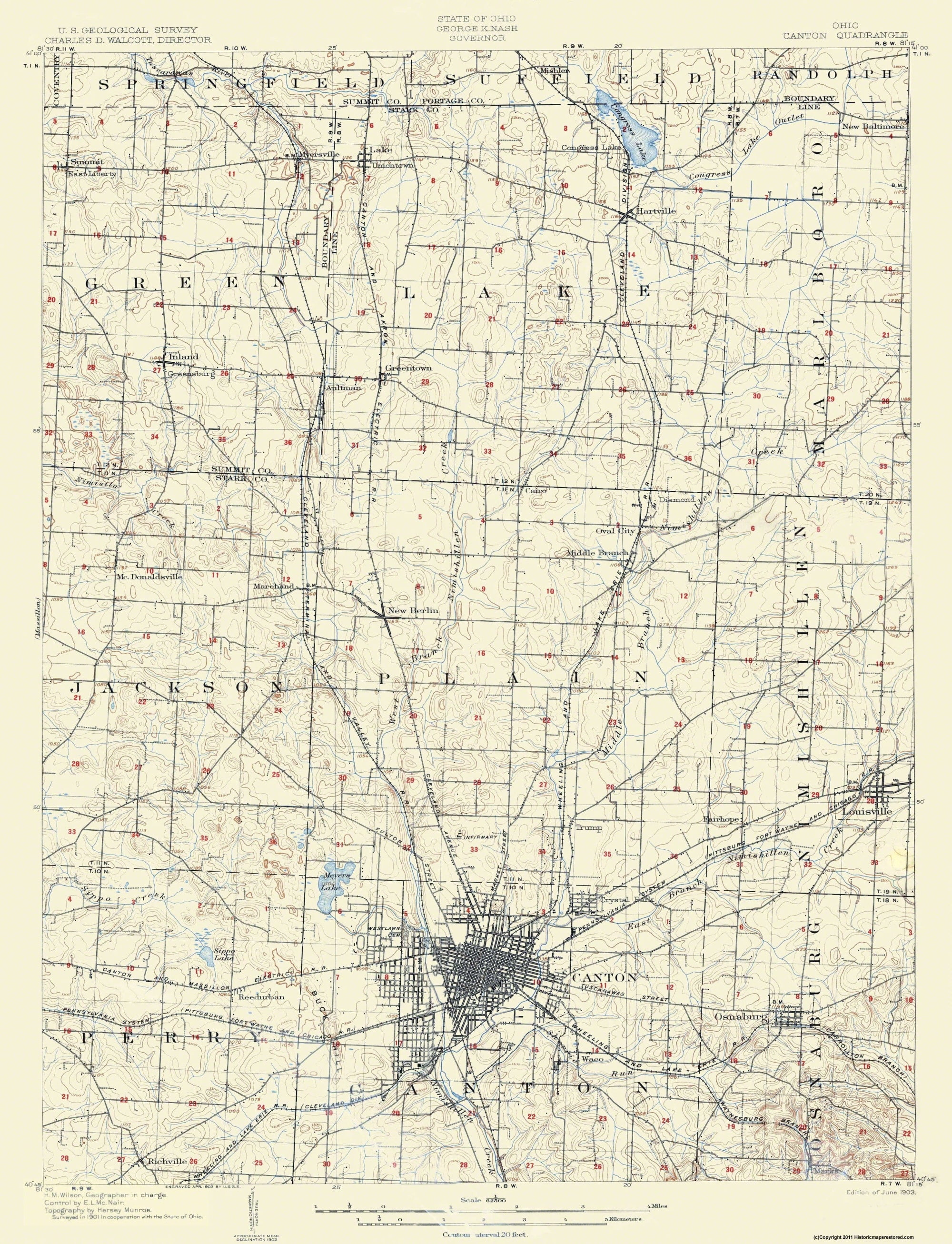 Topographical Map - Canton Ohio Quad - USGS 1903 - 23 x 30.05 - Vintage ...
