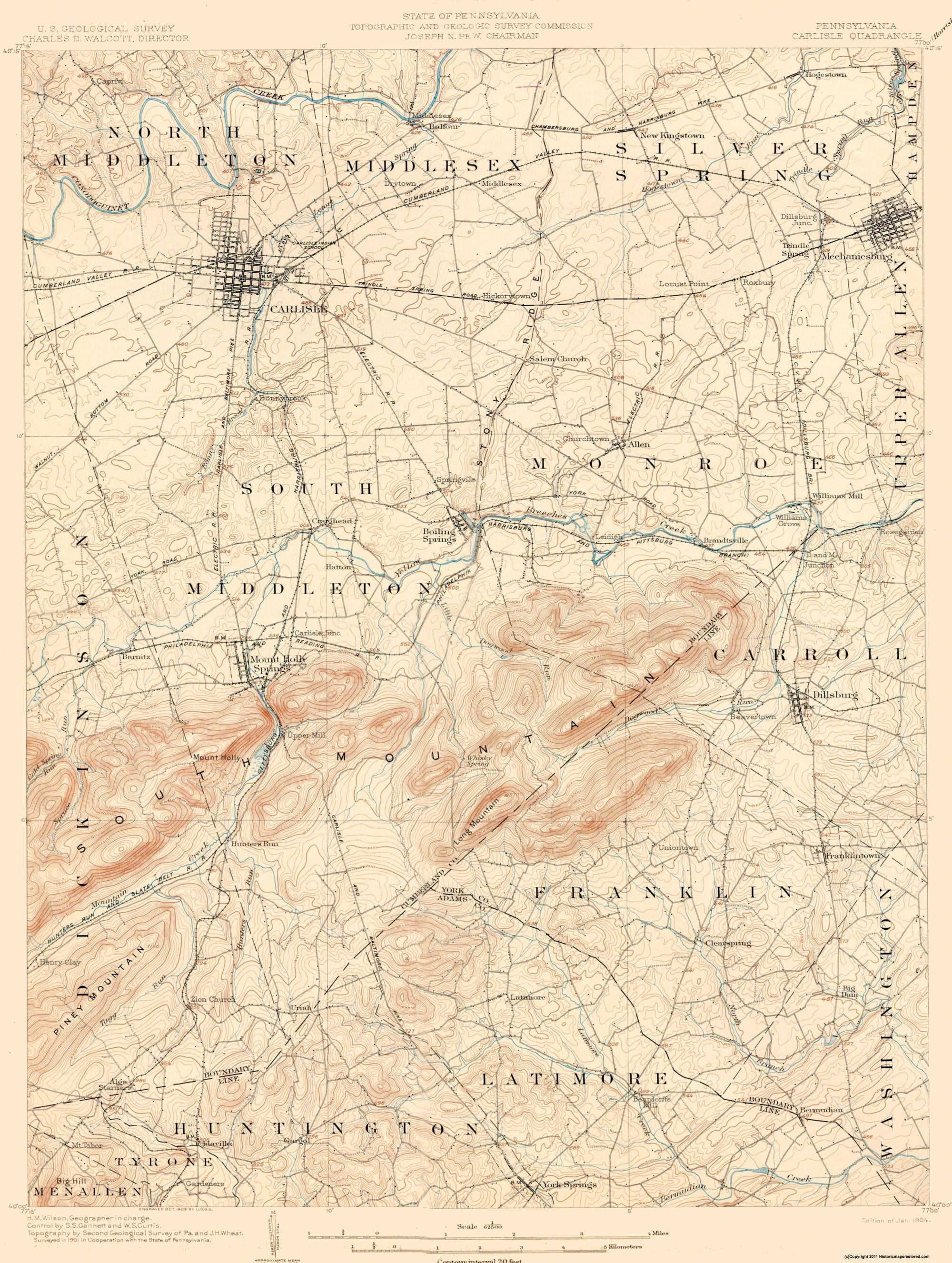 Topographical Map - Carlisle Pennsylvania Quad - USGS 1904 - 23 x 30.51 ...