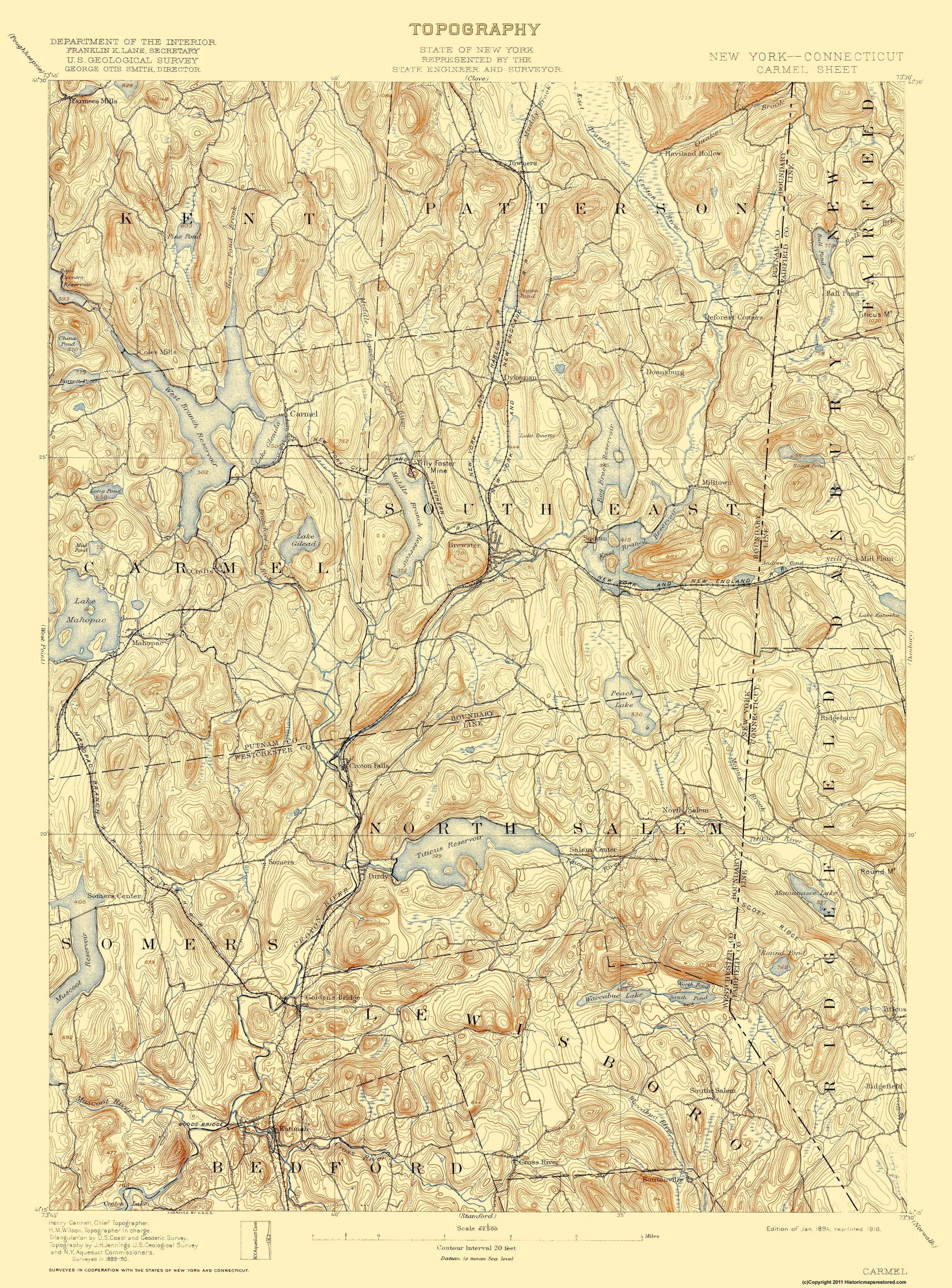 Topographical Map - Carmel Connecticut Quad - USGS 1894 - 23 x 31.12 ...