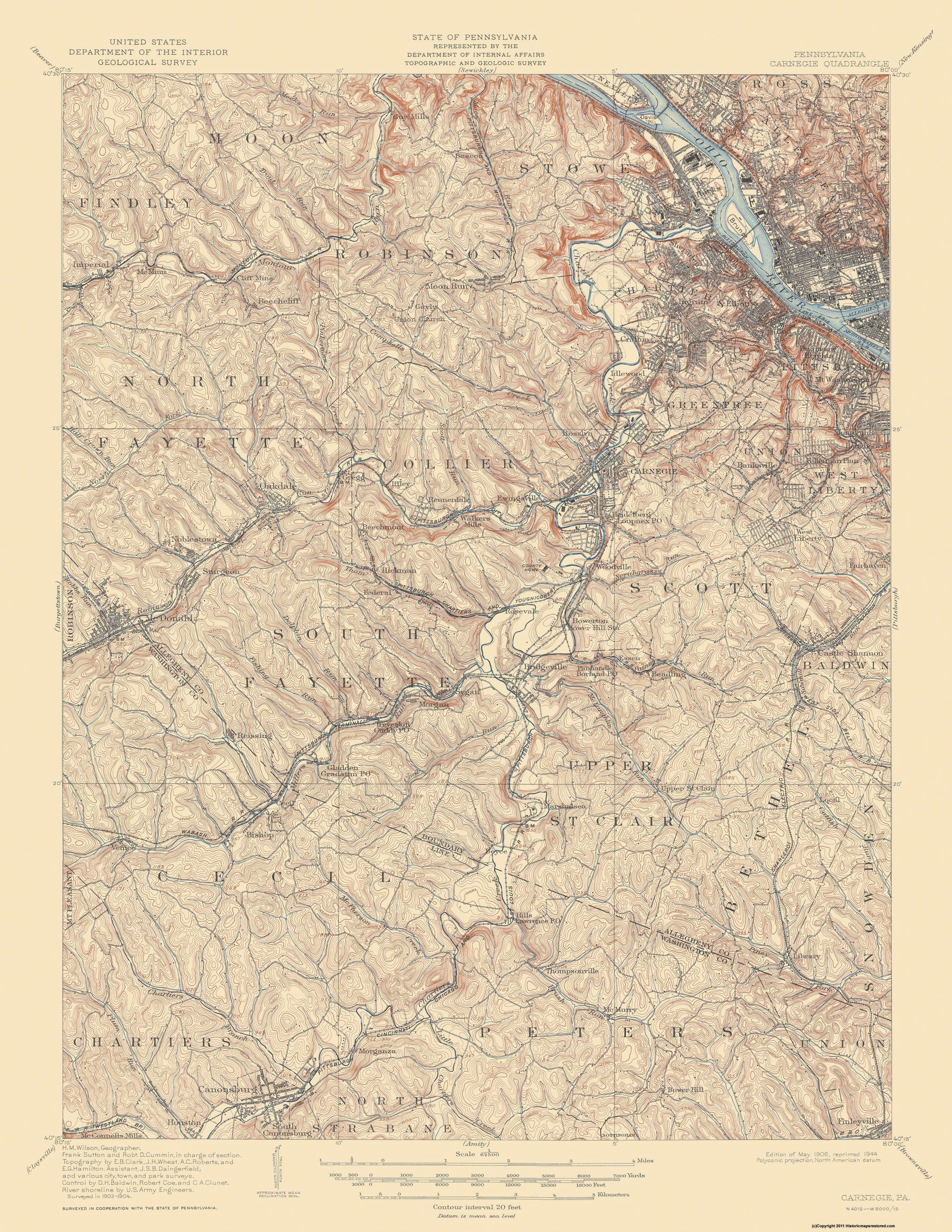 Topographical Map - Carnegie Pennsylvania Quad - USGS 1906 - 23 x 29.77 ...