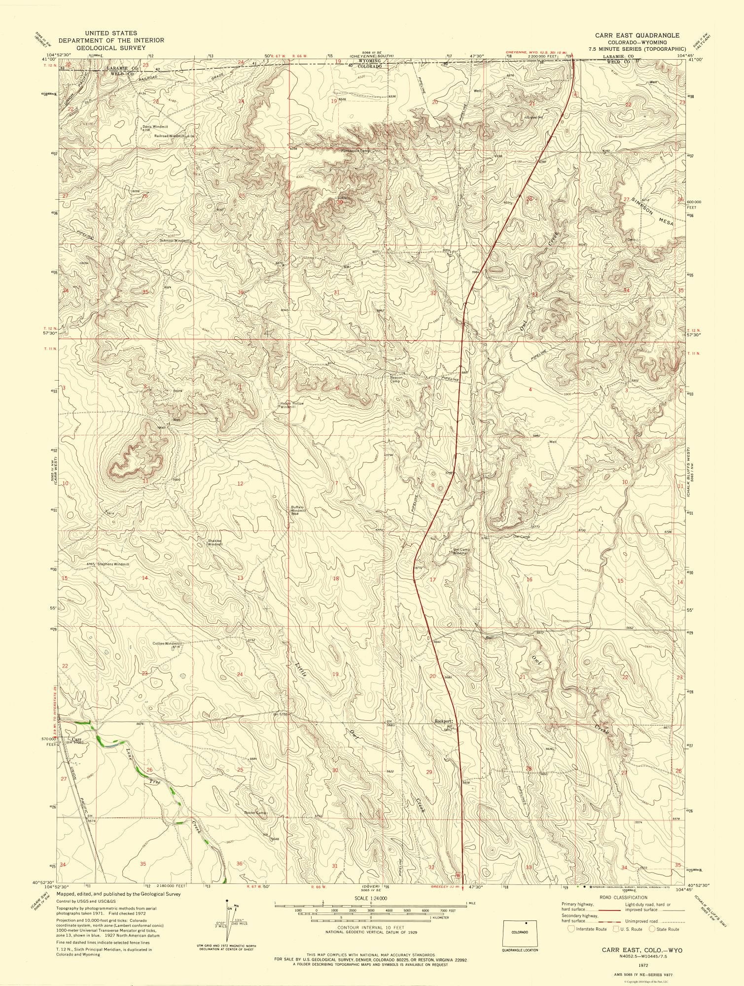 Topographical Map - Carr East Colorado Quad - USGS 1972 - 23 x 30.48 ...