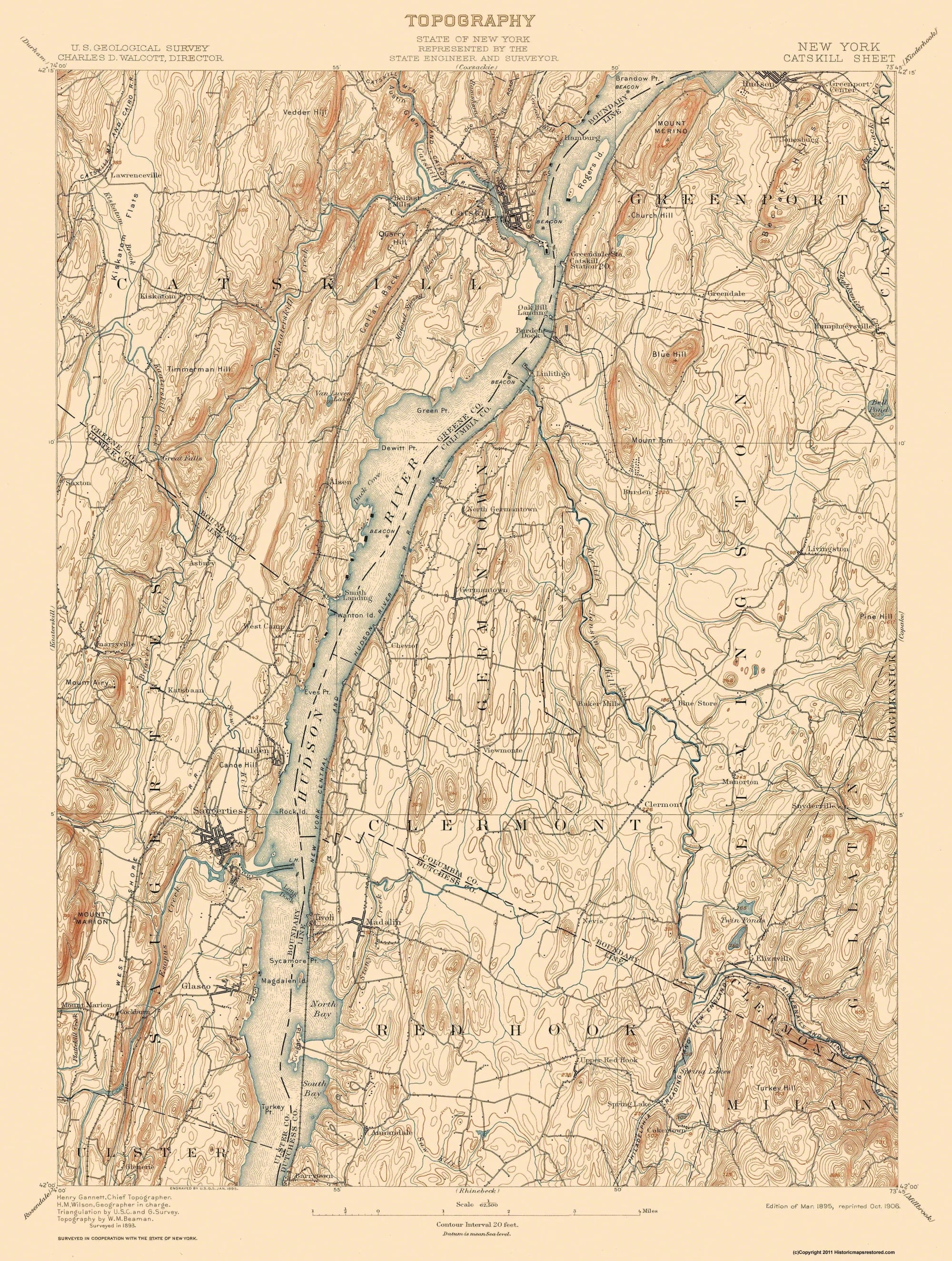 Topographical Map - Catskill New York Sheet - USGS 1895 - 23 x 30.46 ...