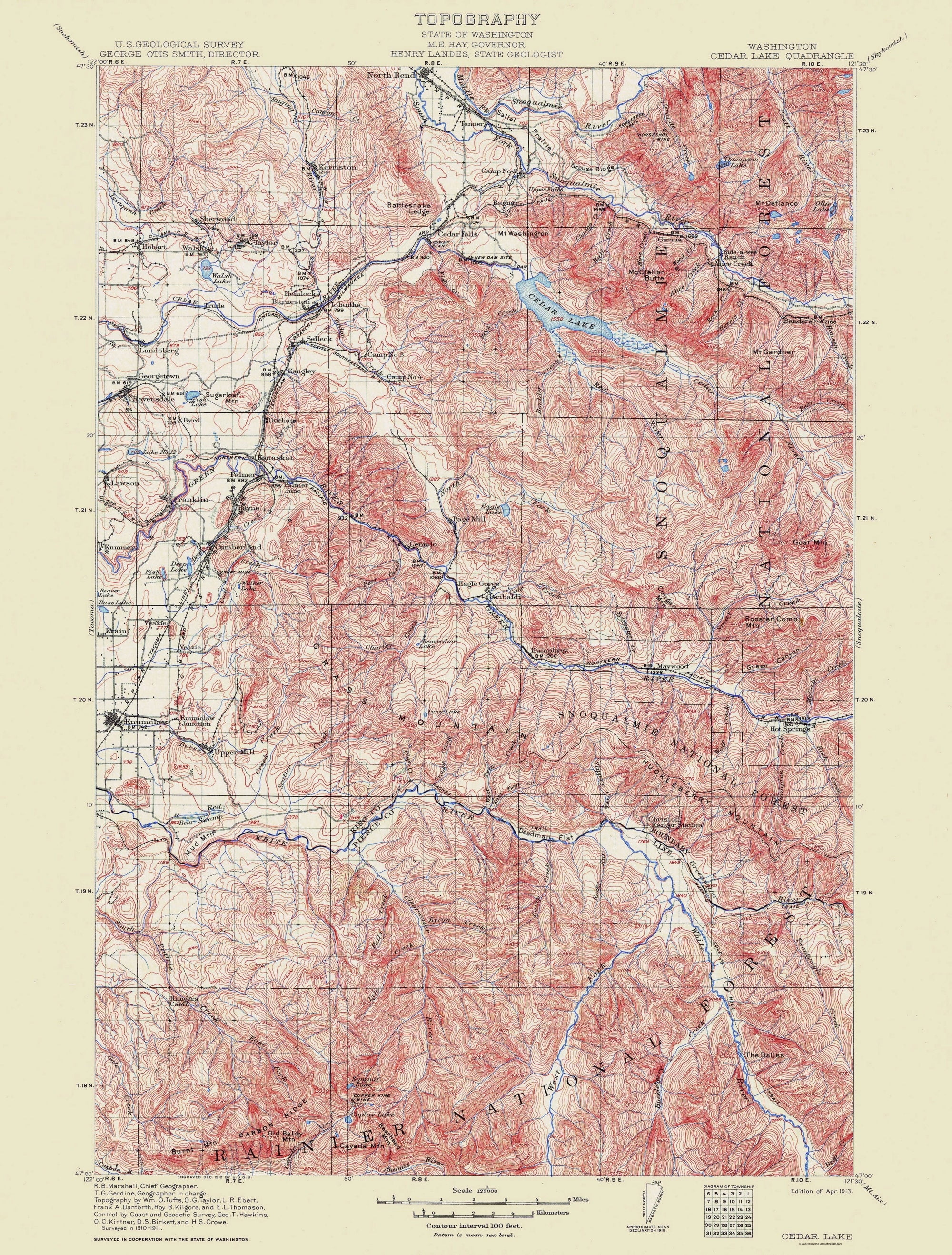 Topographical Map - Cedar Lake Washington Quad - USGS 1913 - 23 x 30.31 ...