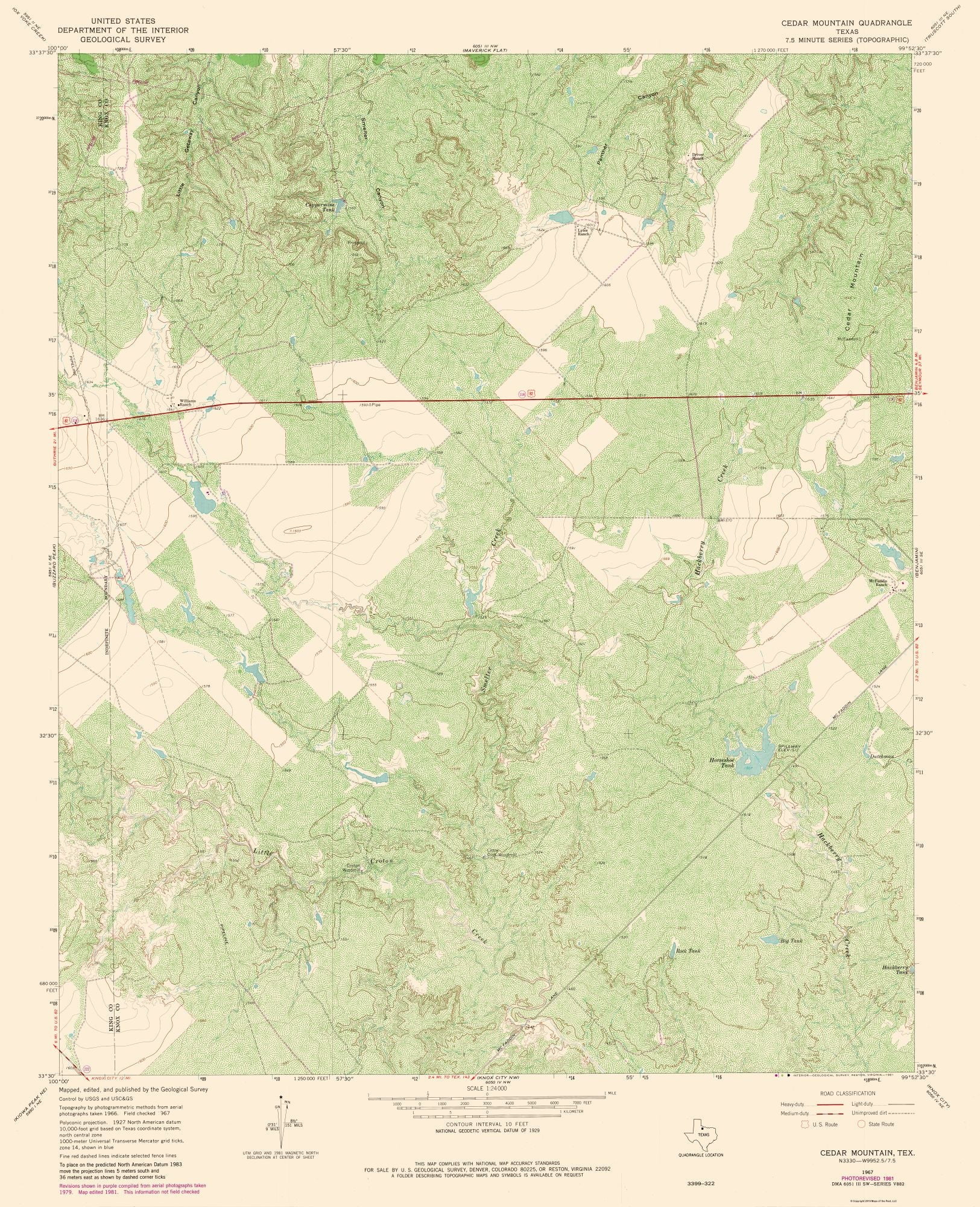 Topographical Map - Cedar Mountain Texas Quad - USGS 1981 - 23 x 28.30 ...