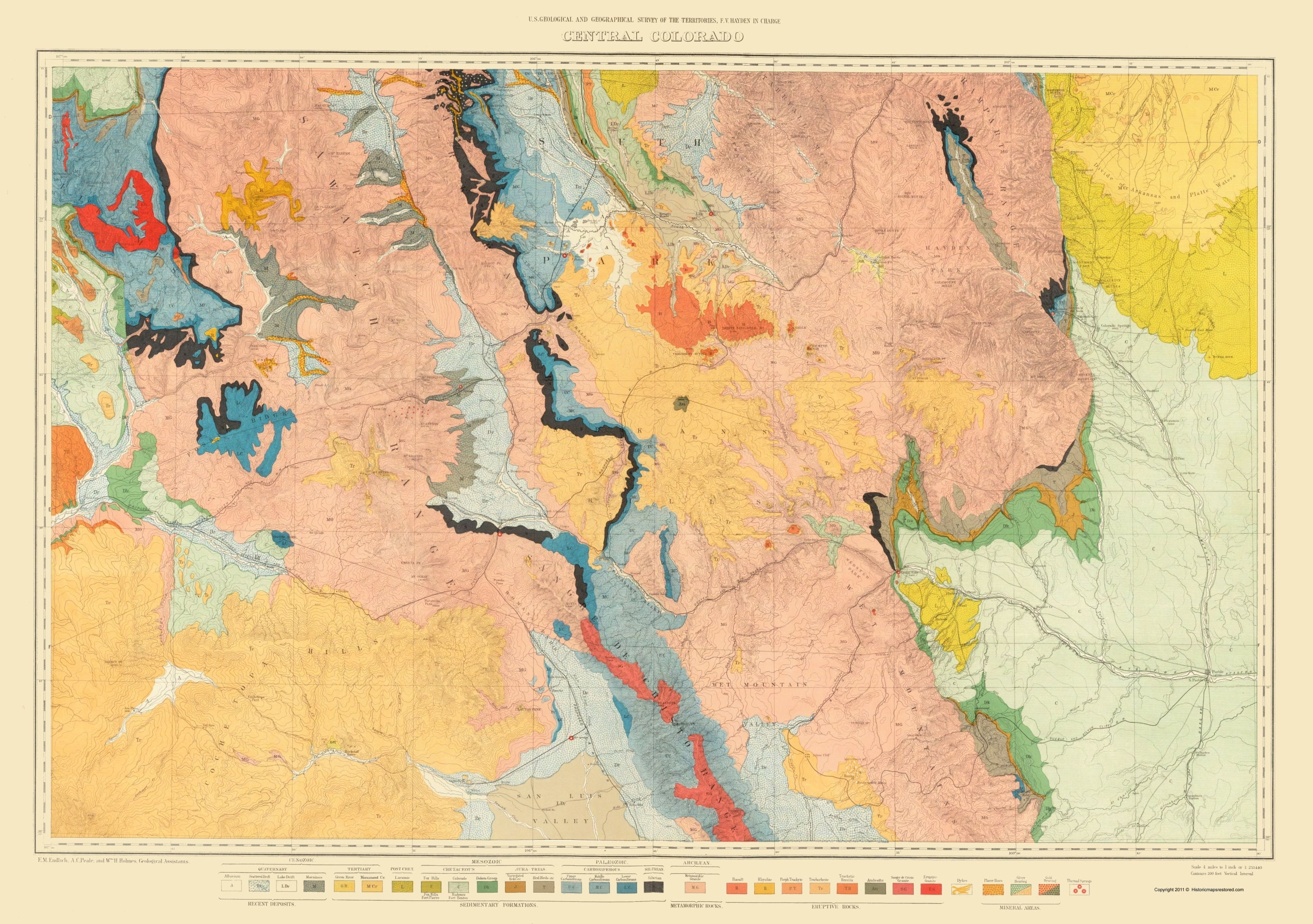 Topographical Map - Central Colorado Sheet - USGS 1881 - 23 x 32.68 ...