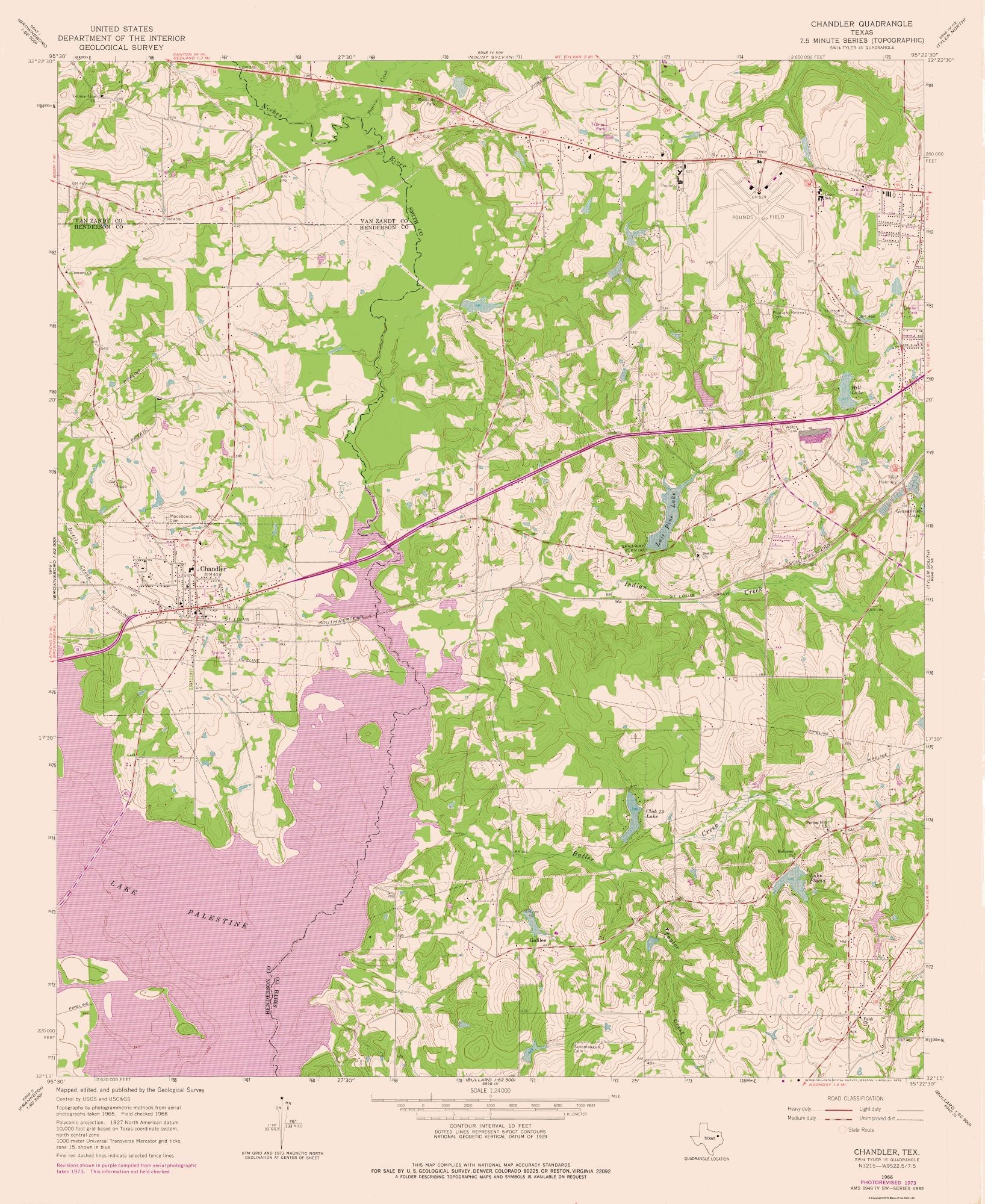 Topographical Map - Chandler Texas Quad - USGS 1966 - 23 x 28.13 ...