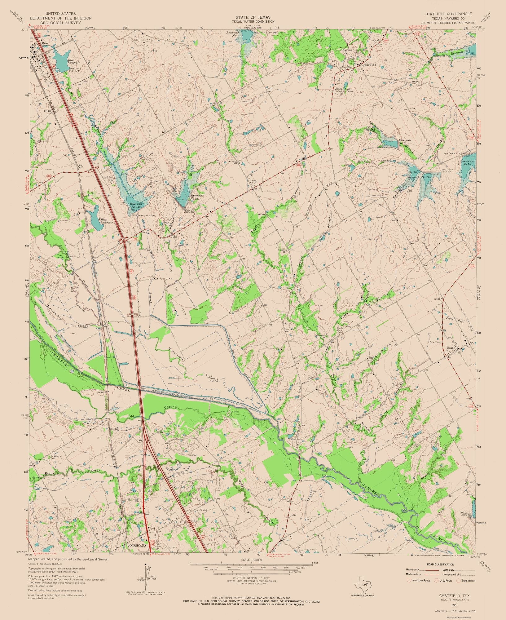 Topographical Map - Chatfield Texas Quad - USGS 1961 - 23 x 28.16 ...