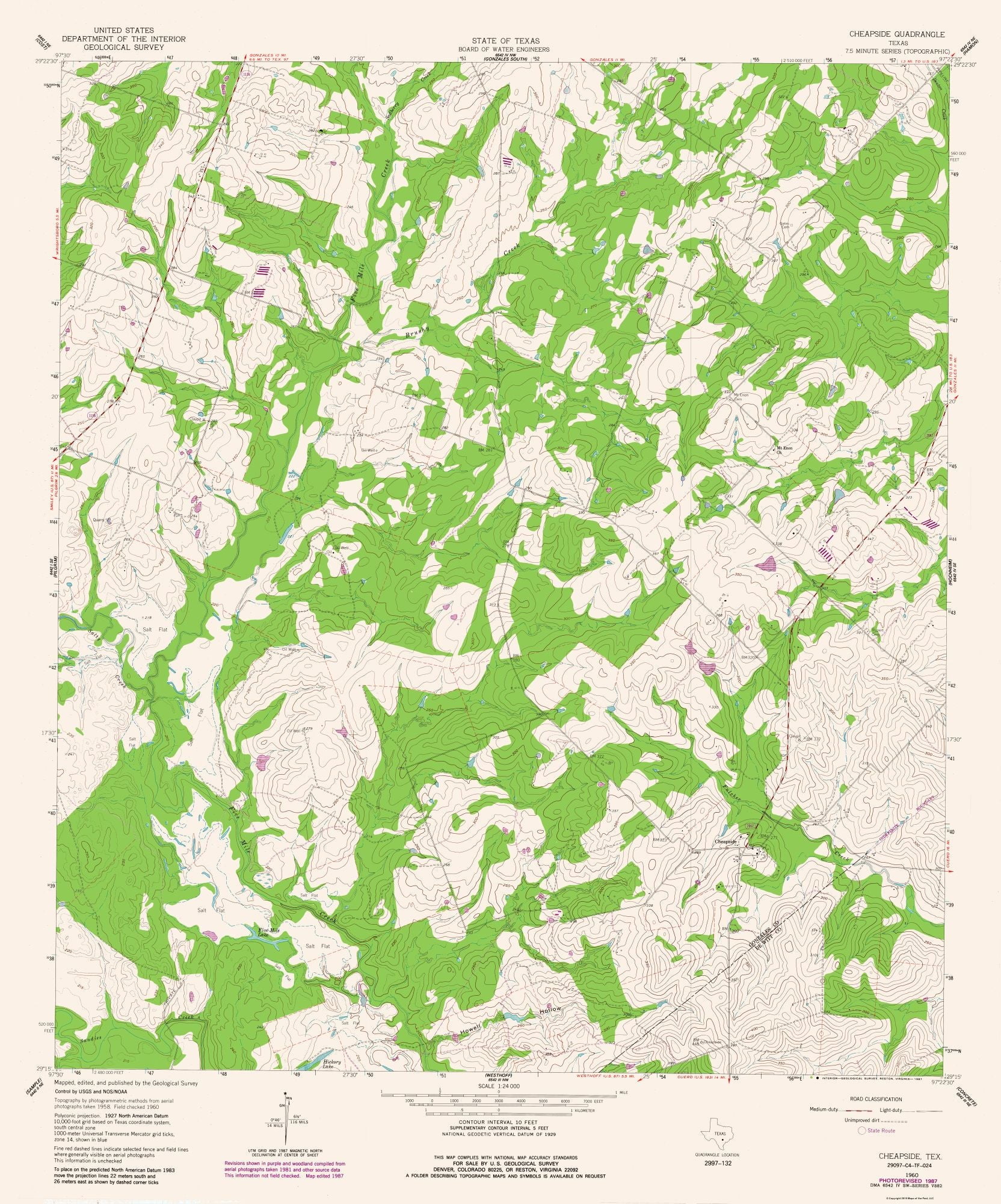 Topographical Map - Cheapside Texas Quad - USGS 1987 - 23 x 27.64 ...