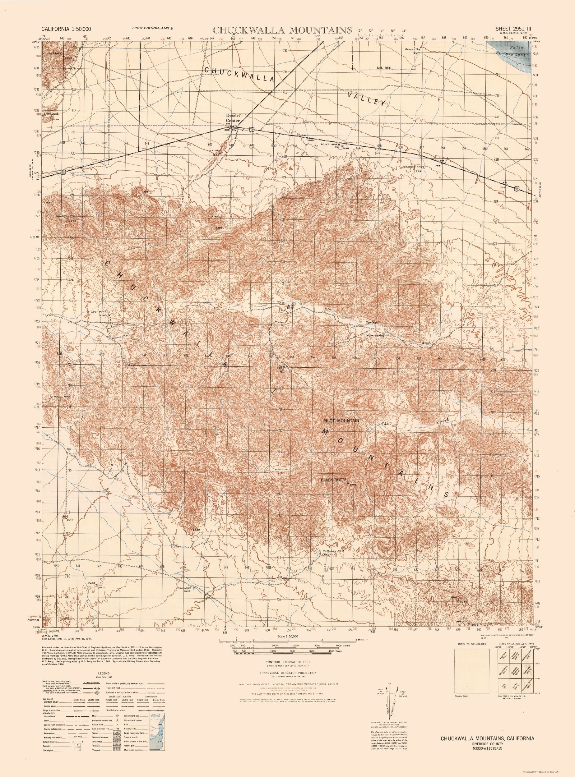 Topographical Map - Chuckwalla Mountains Sheet - US Army 1944 - 23 x 31 ...
