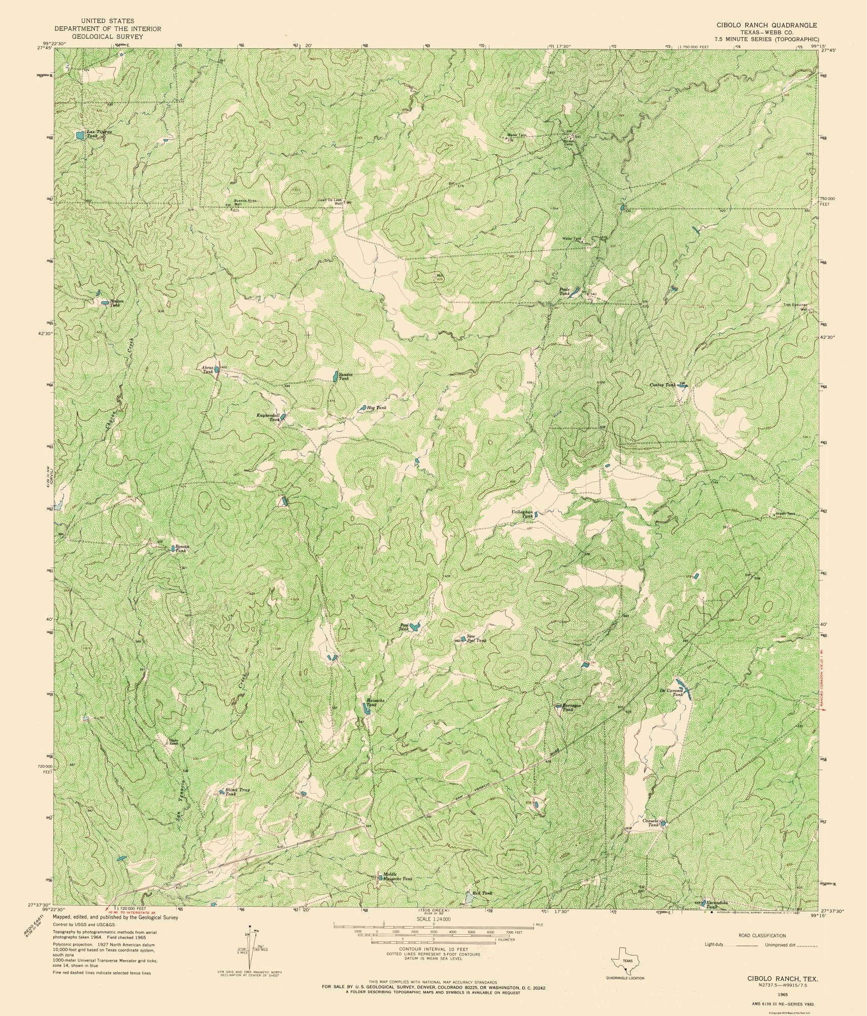Topographical Map - Cibolo Ranch Texas Quad - USGS 1965 - 23 x 26.93 ...