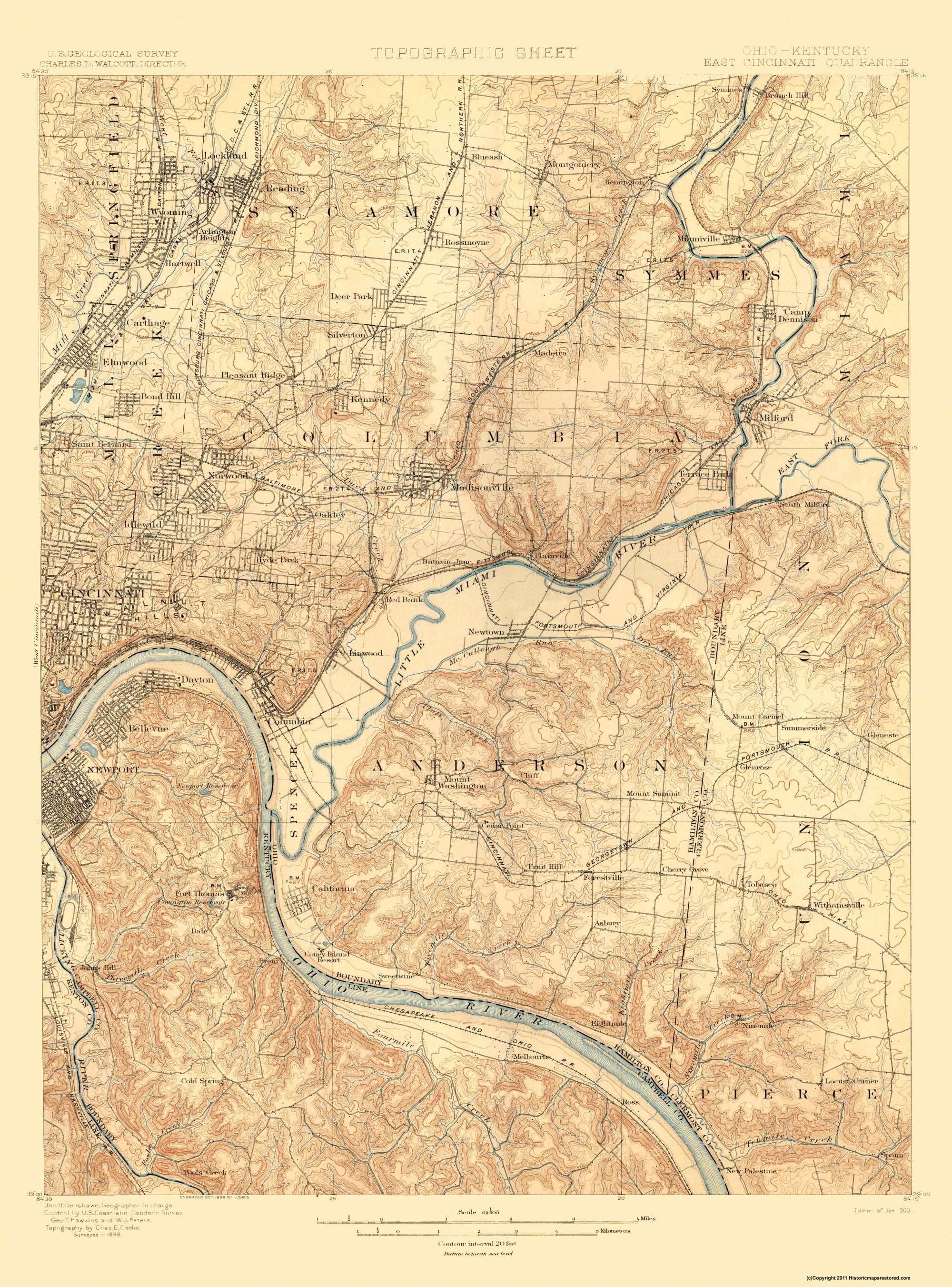Topographical Map - Cincinnati East Ohio Kentucky Quad - USGS 1900 - 23 ...