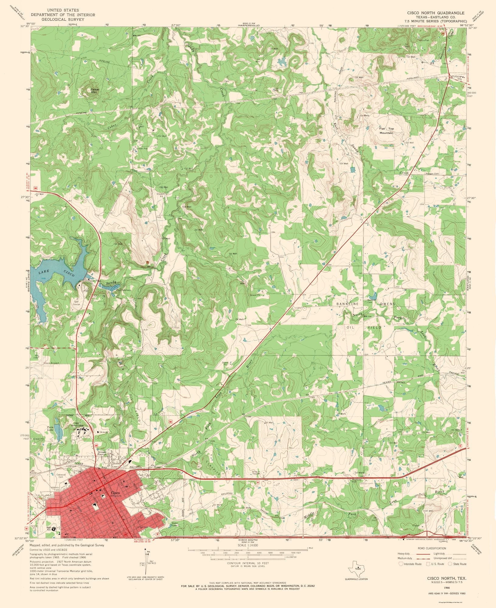 Topographical Map - Cisco Texas North Quad - USGS 1966 - 23 x 28.21 ...