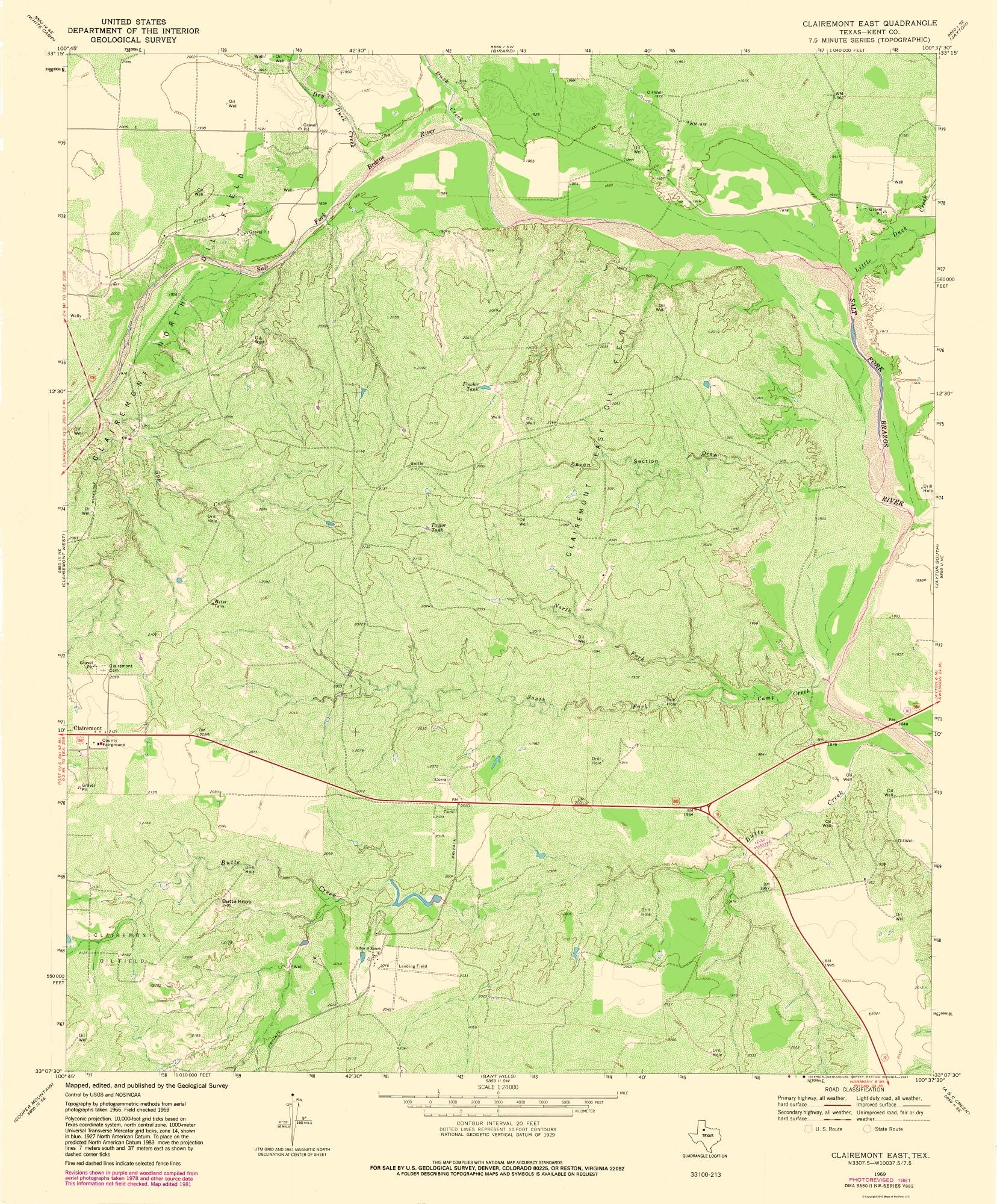 Topographical Map - Clairemont Texas East Quad - USGS 1981 - 23 x 27.78 ...