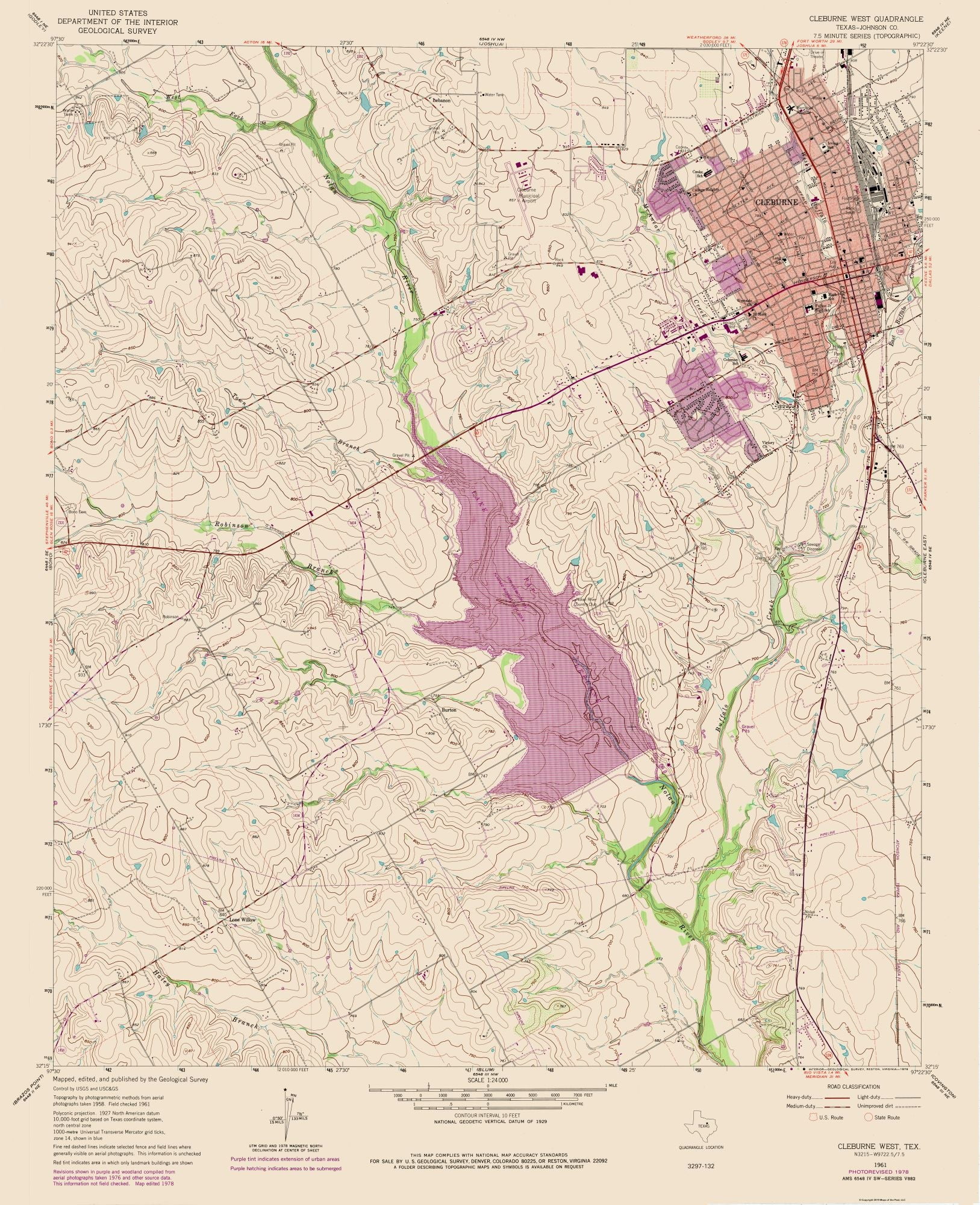 Topographical Map - Cleburne West Texas Quad - USGS 1978 - 23 x 28.27 ...