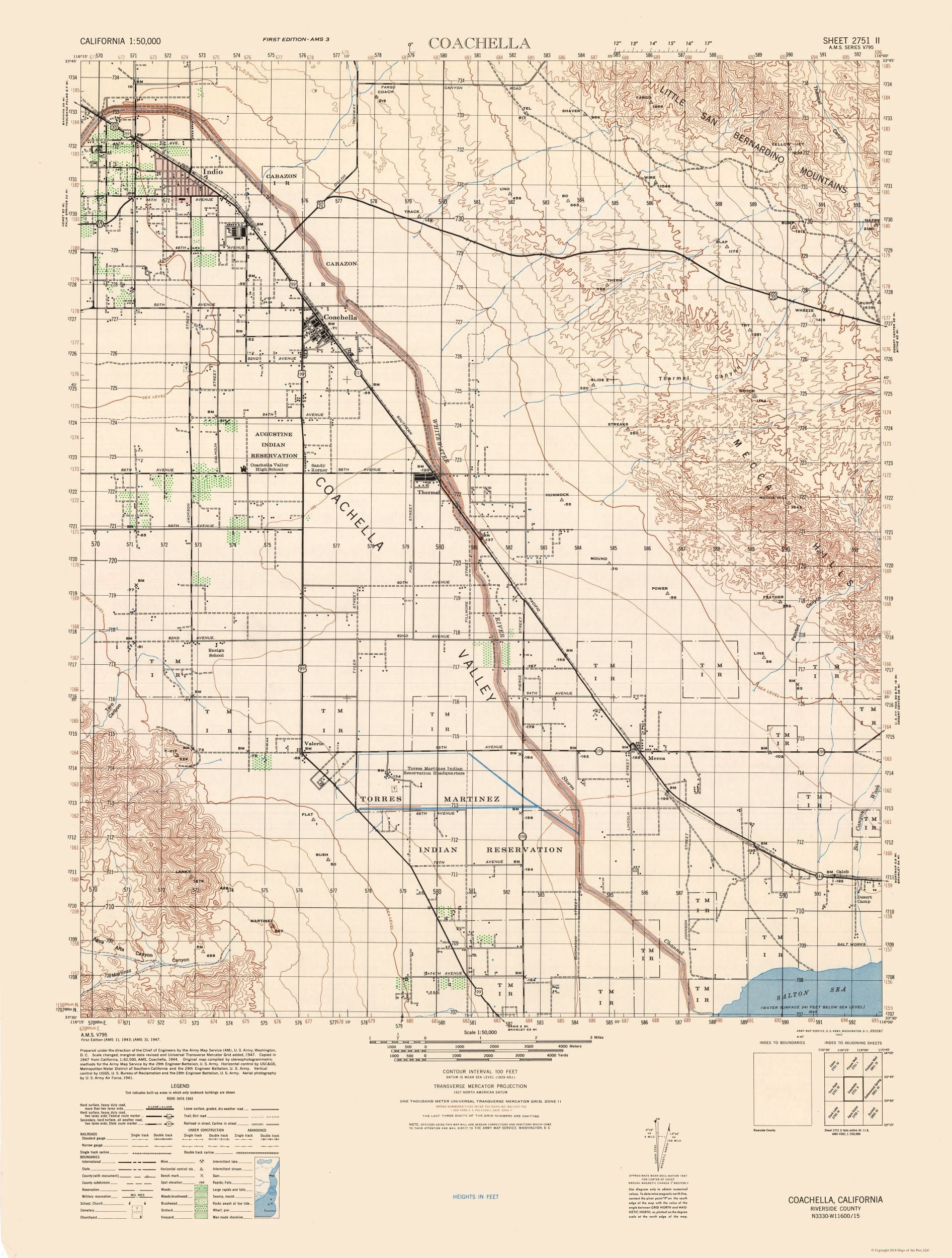 Topographical Map - Coachella Sheet - US Army 1943 - 23 x 30.38 - Vintage Wall Art - Walmart.com