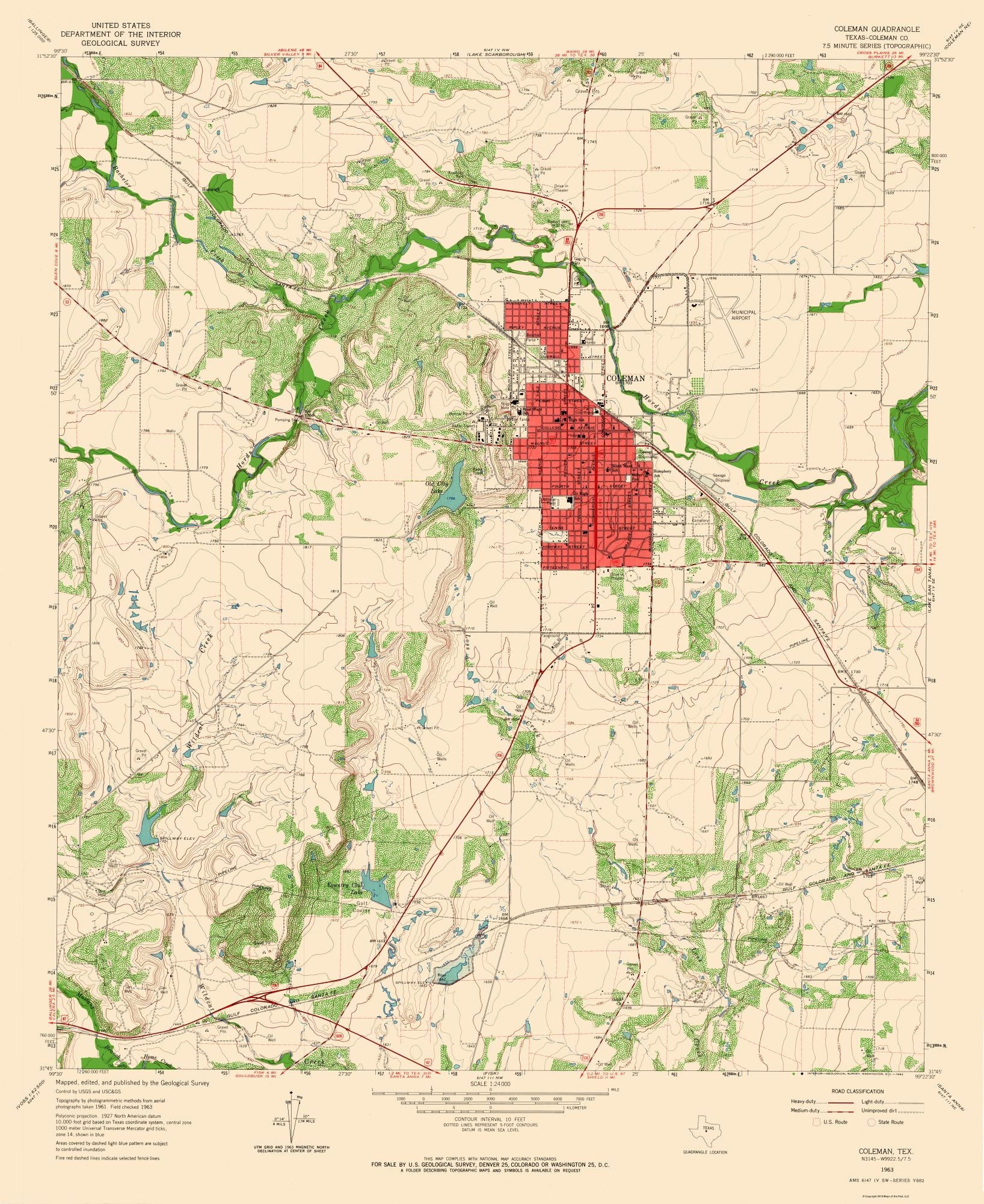 Topographical Map - Coleman Texas Quad - USGS 1963 - 23 x 28.12 ...
