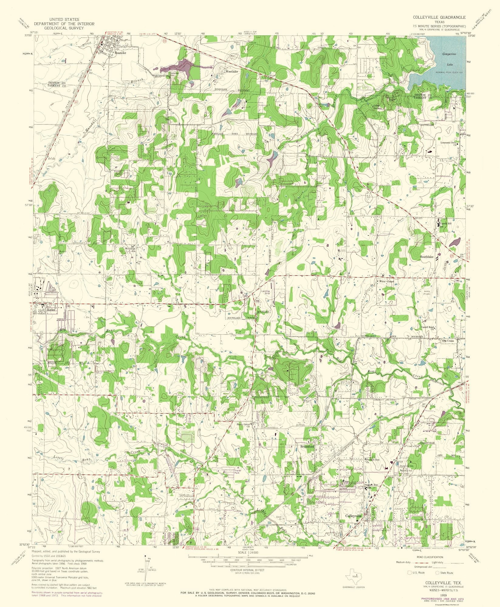Topographical Map - Colleyville Texas Quad - USGS 1959 - 23 x 27.92 ...
