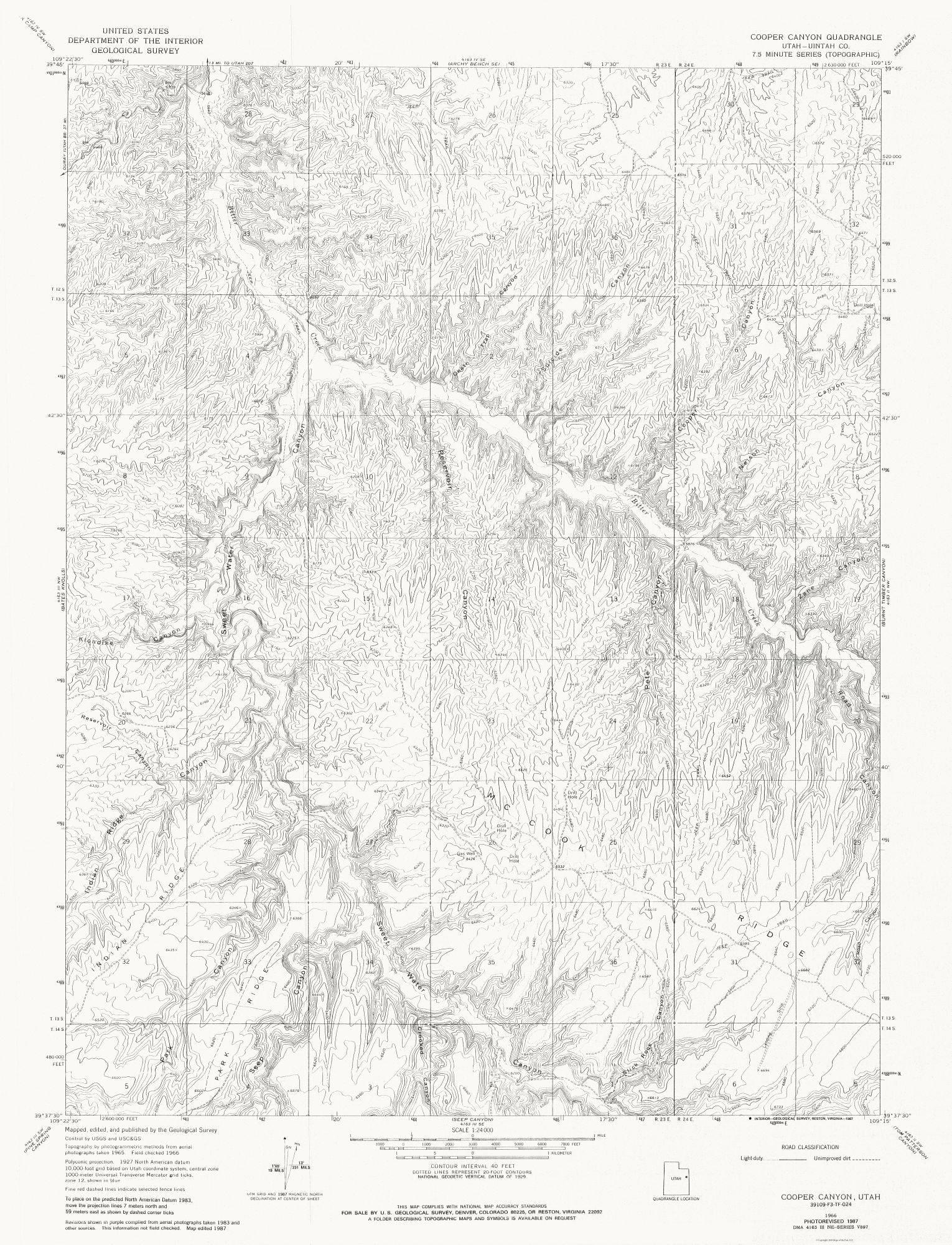 Topographical Map - Cooper Canyon Utah Quad - USGS 1966 - 23 x 30.07 ...