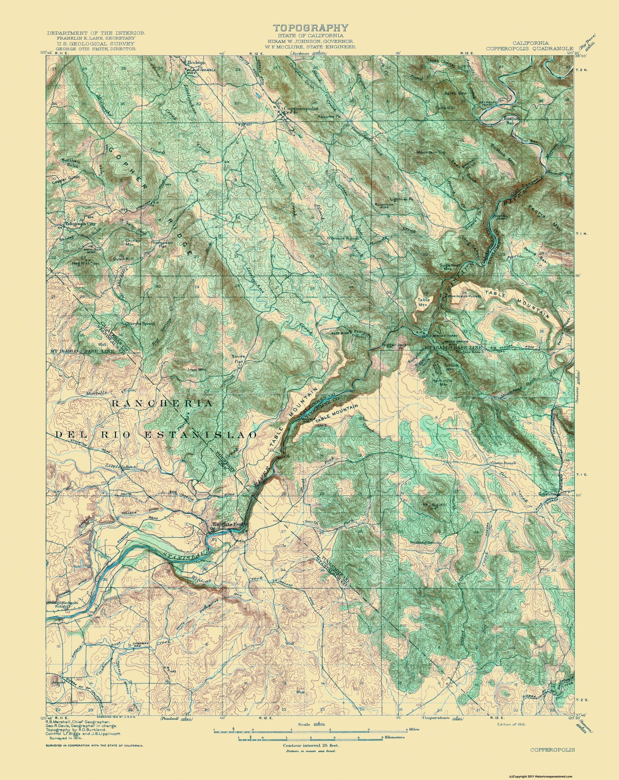 Topographical Map - Copperopolis California Quad - USGS 1916 - 23 x 28. ...