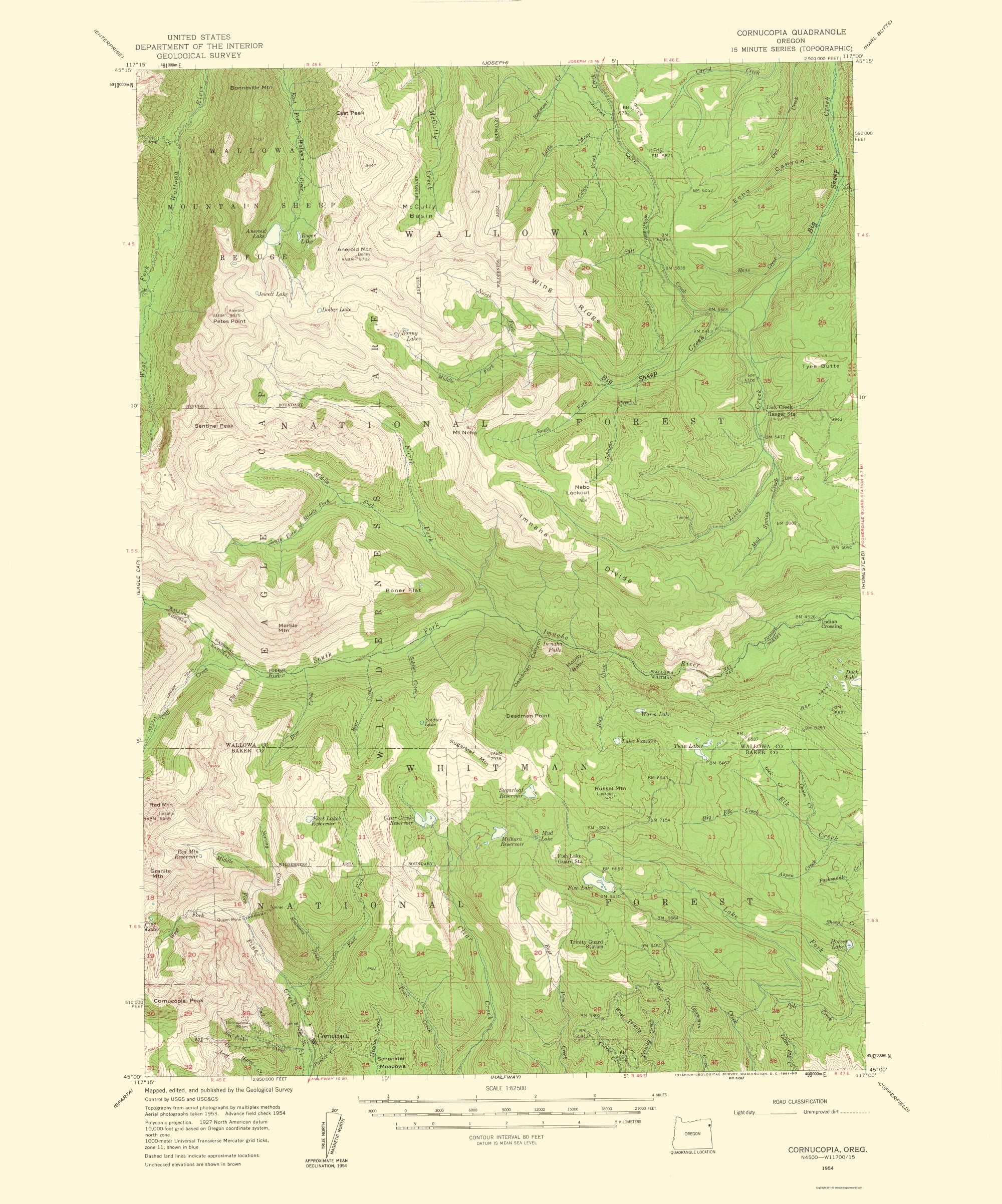 Topographical Map - Cornucopia Oregon Quad - USGS 1961 - 23 x 27.65 ...