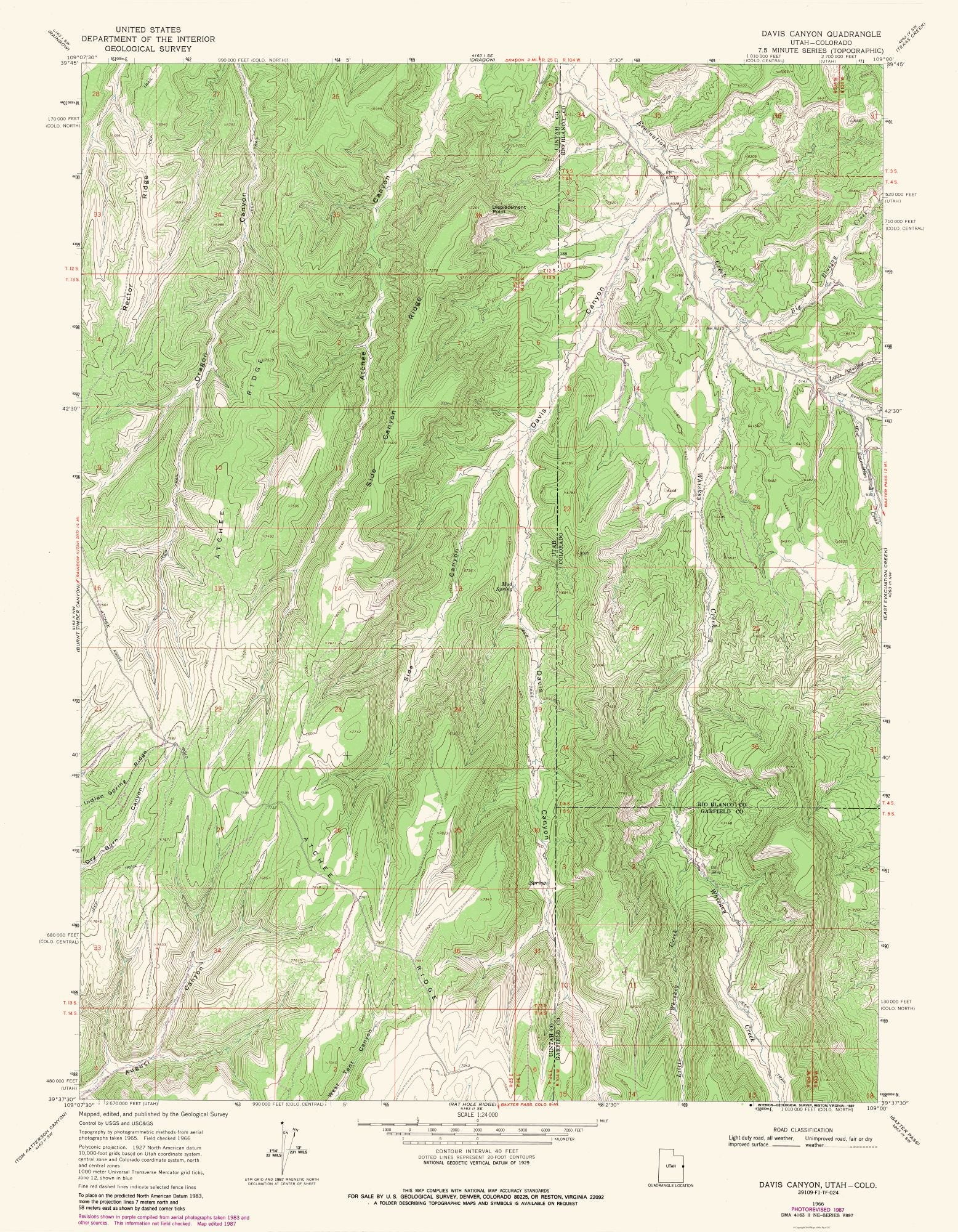 Topographical Map - Davis Canyon Utah Quad - USGS 1966 - 23 x 29.57 - Vintage Wall Art - Walmart.com