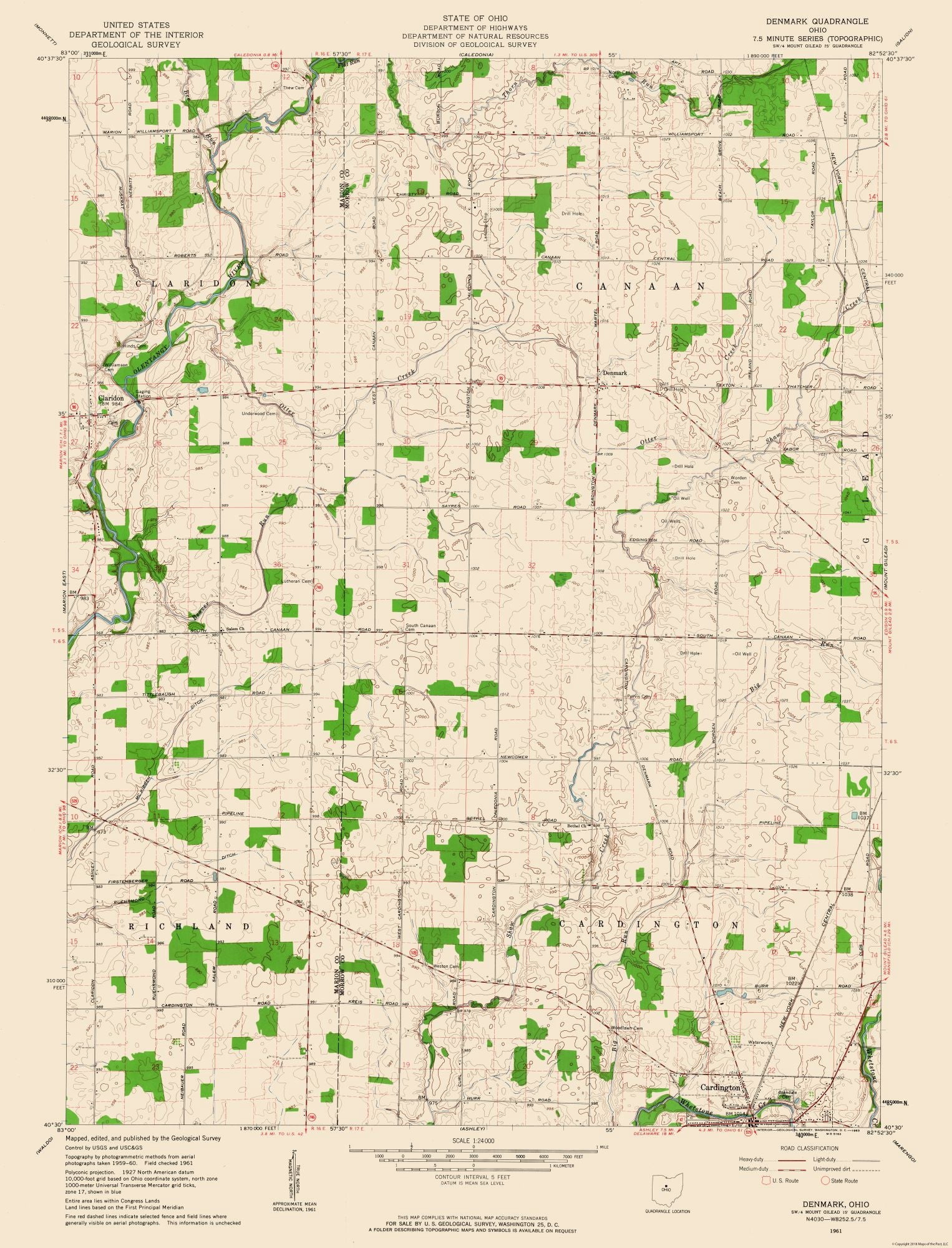 Topographical Map - Denmark Ohio Quad - USGS 1961 - 23 x 30.14 ...