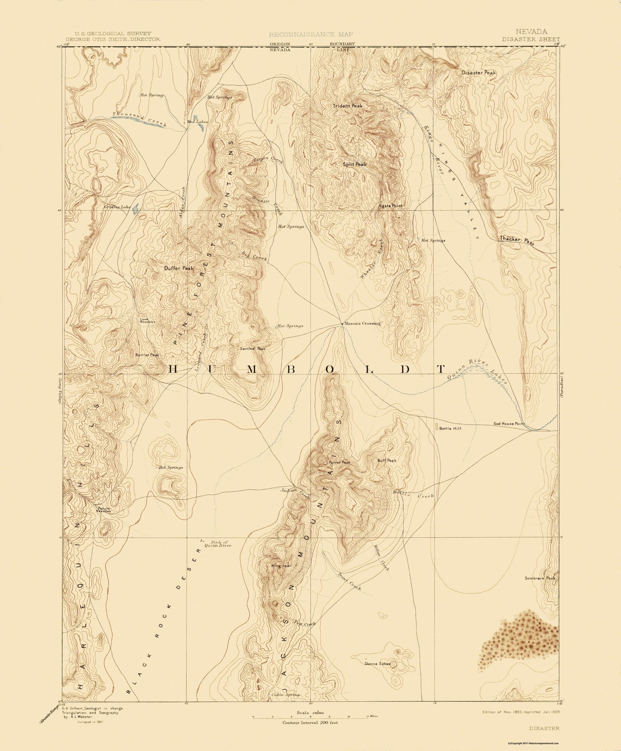 Topographical Map - Disaster Nevada Sheet - USGS 1893 - 23 x 27.81 ...