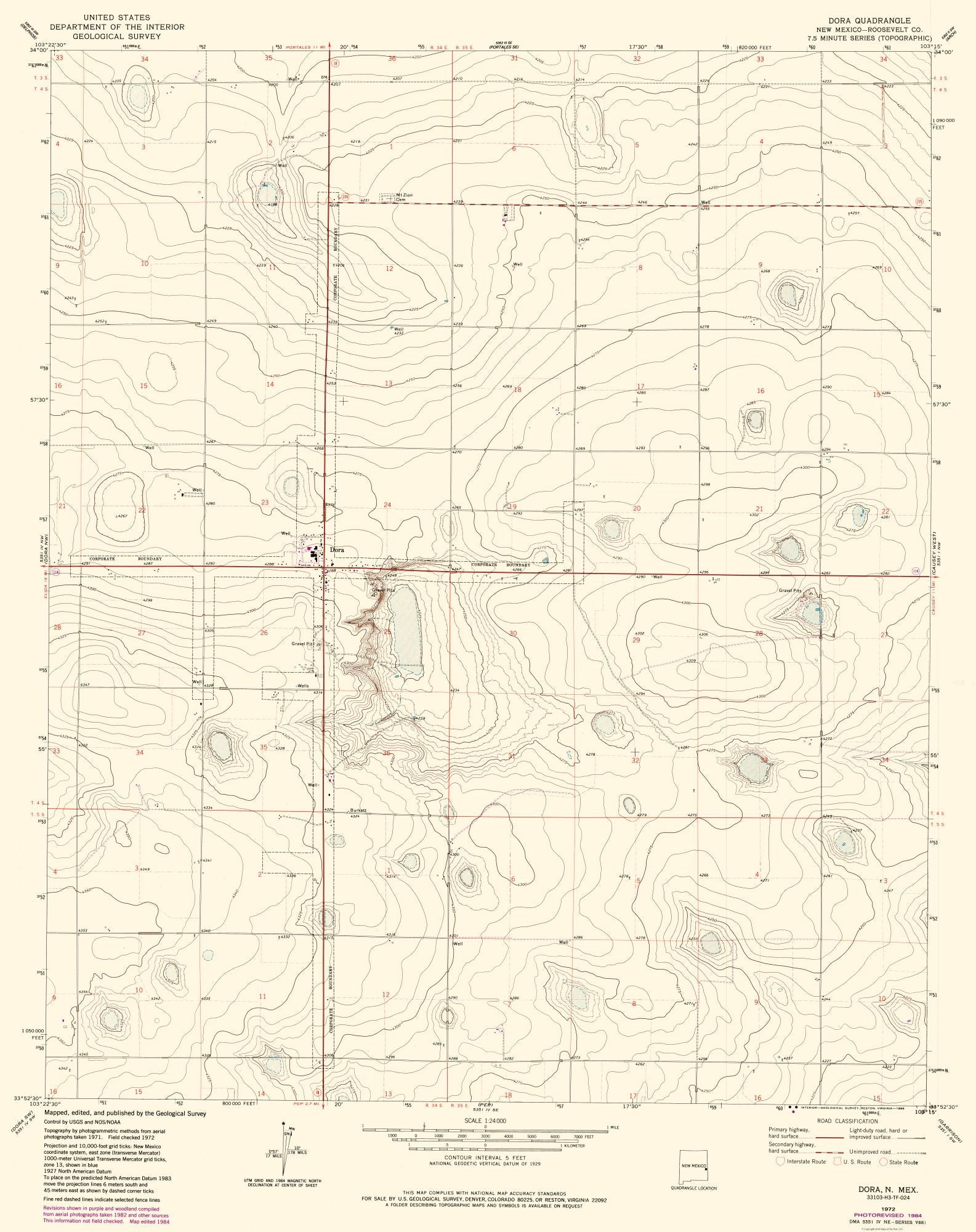 Topographical Map - Dora New Mexico Quad - USGS 1972 - 23 x 29.02 ...