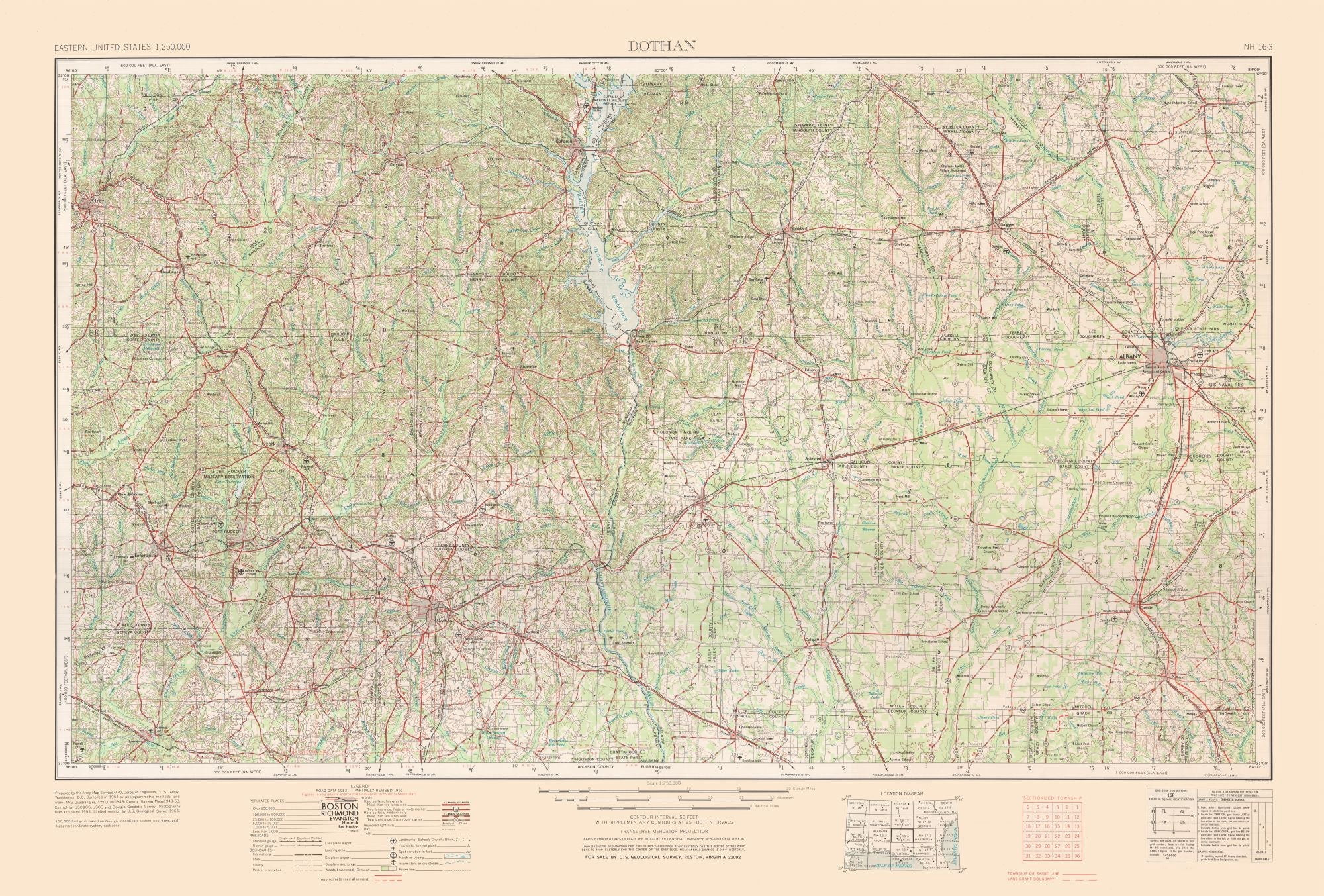Topographical Map - Dothan Florida Quad - USGS 1965 - 34.01 x 23 ...