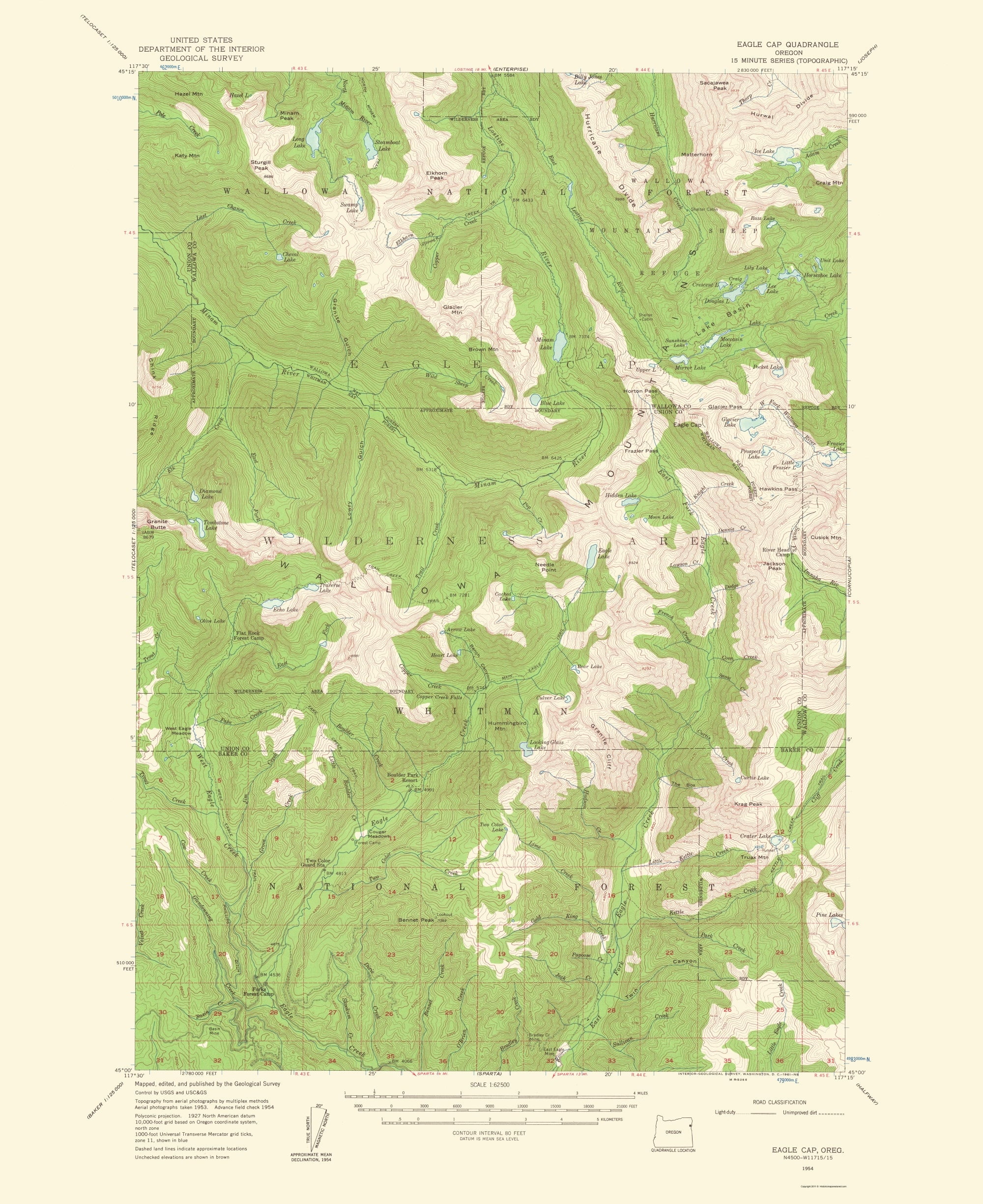 Topographical Map - Eagle Cap Oregon Quad - USGS 1961 - 23 x 28.17 ...