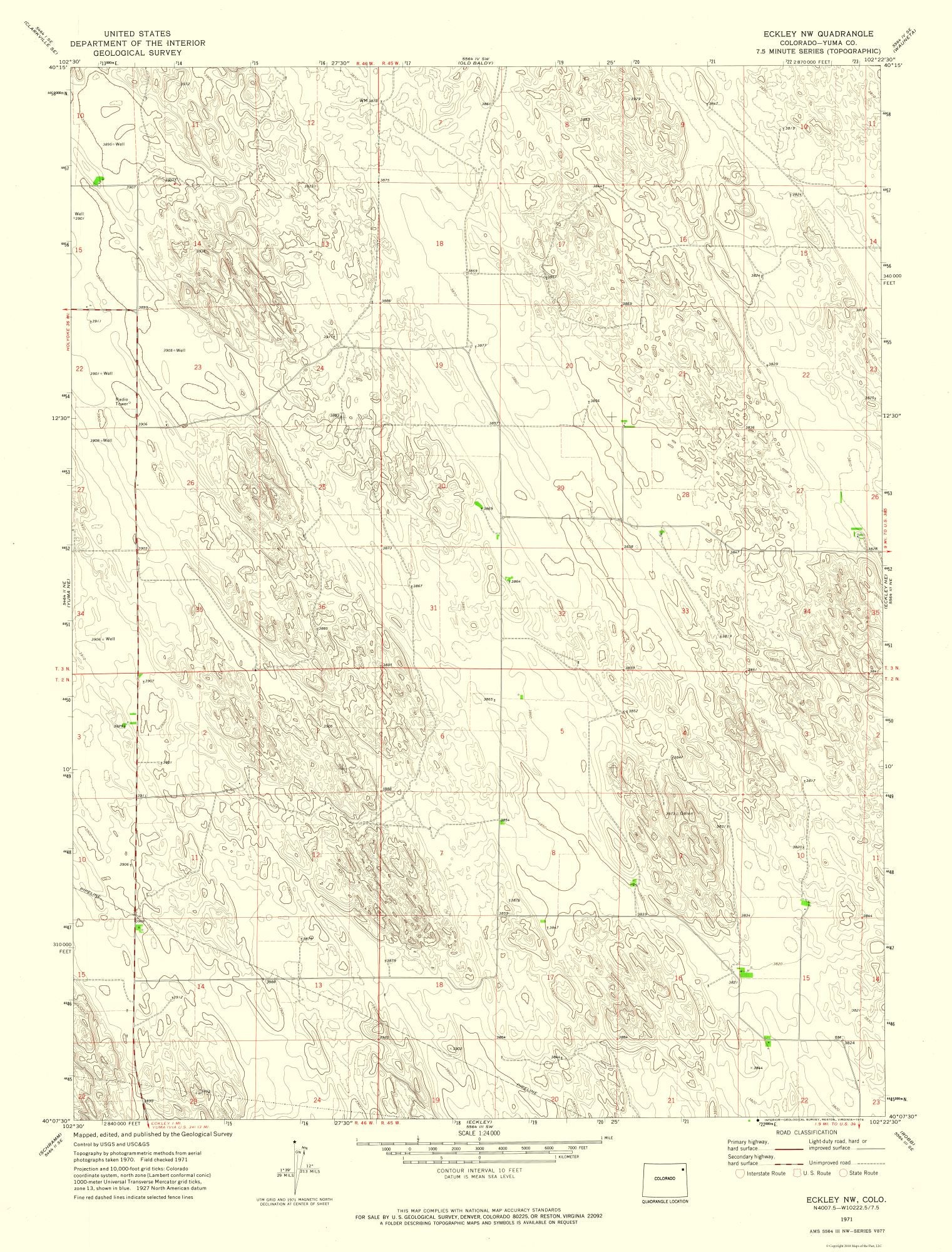 Topographical Map - Eckley Colorado North West Quad - USGS 1971 - 23 x ...
