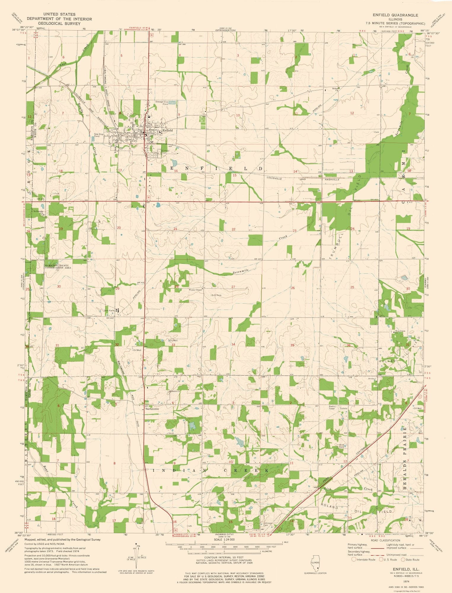 Topographical Map - Enfield Illinois Quad - USGS 1974 - 23 x 30.16 ...