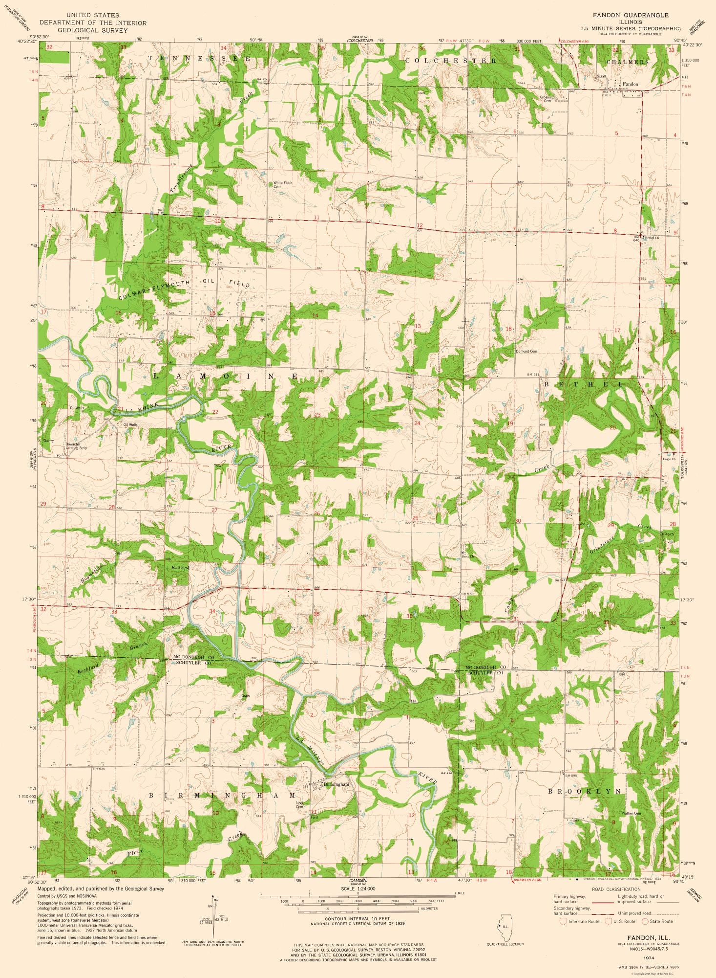 Topographical Map - Fandon Illinois Quad - USGS 1974 - 23 x 31.38 ...