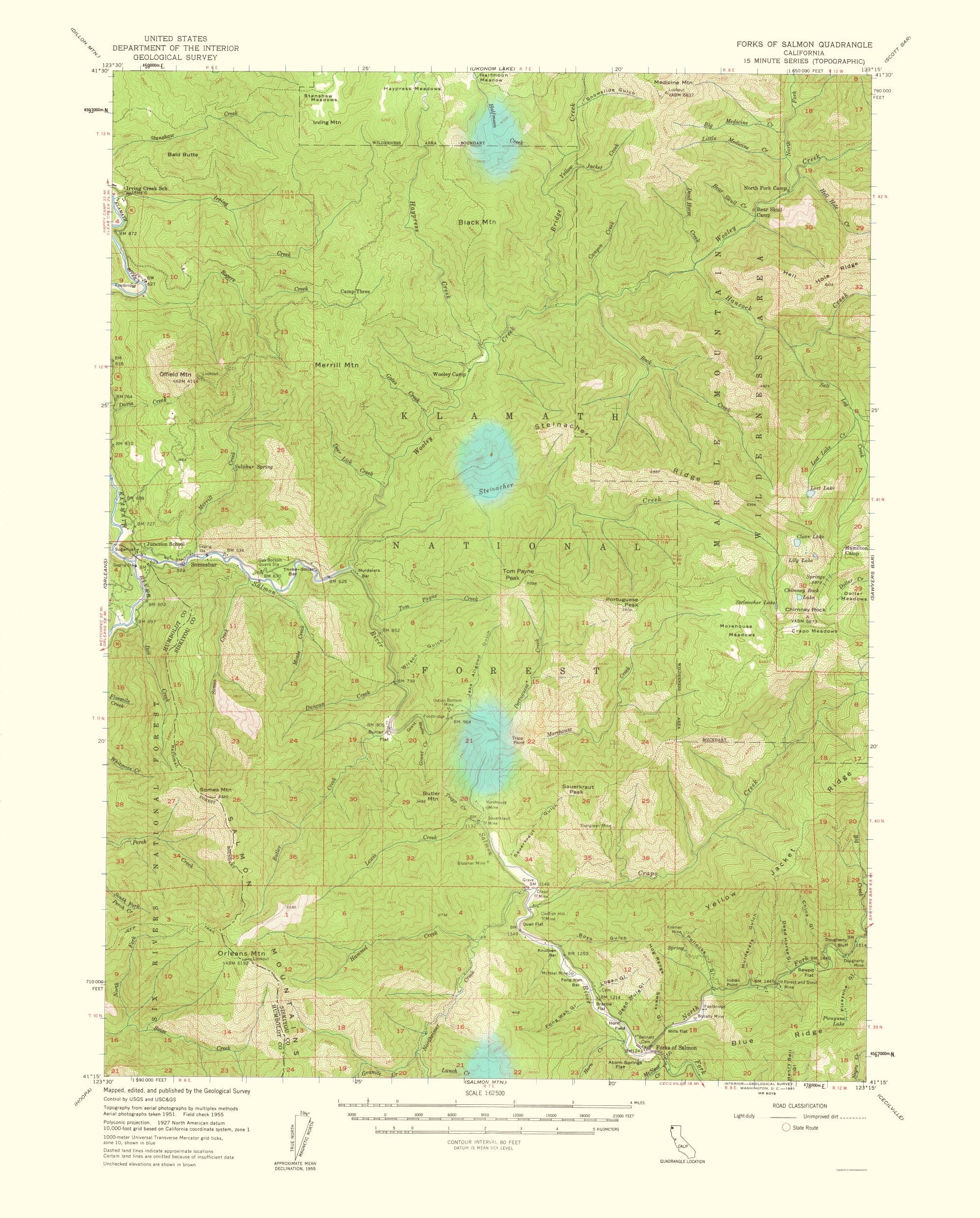 Topographical Map - Forks Of Salmon California Quad - USGS 1961 - 23 x ...